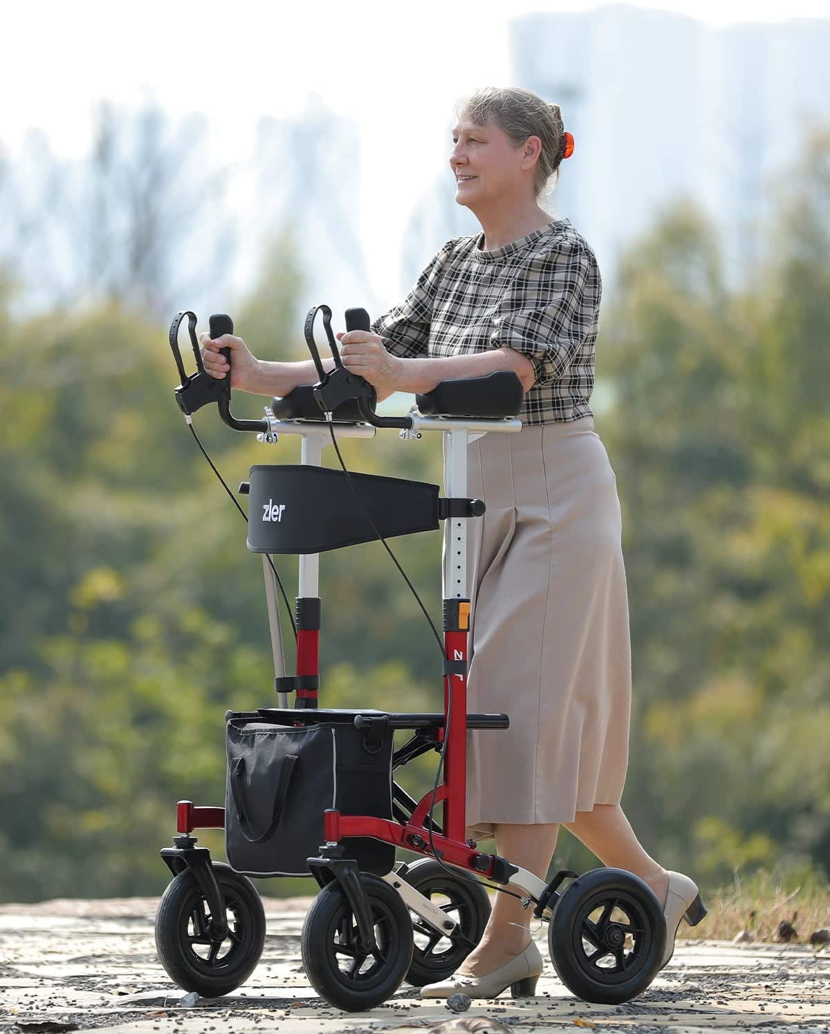 Zler Upright Walker - Senior Medical Walker with Seat, Armrest, 10'' PU ...