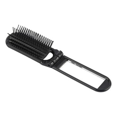 Portable Foldable Hair Brush With Mirror, Compact Travel Comb - Black ...
