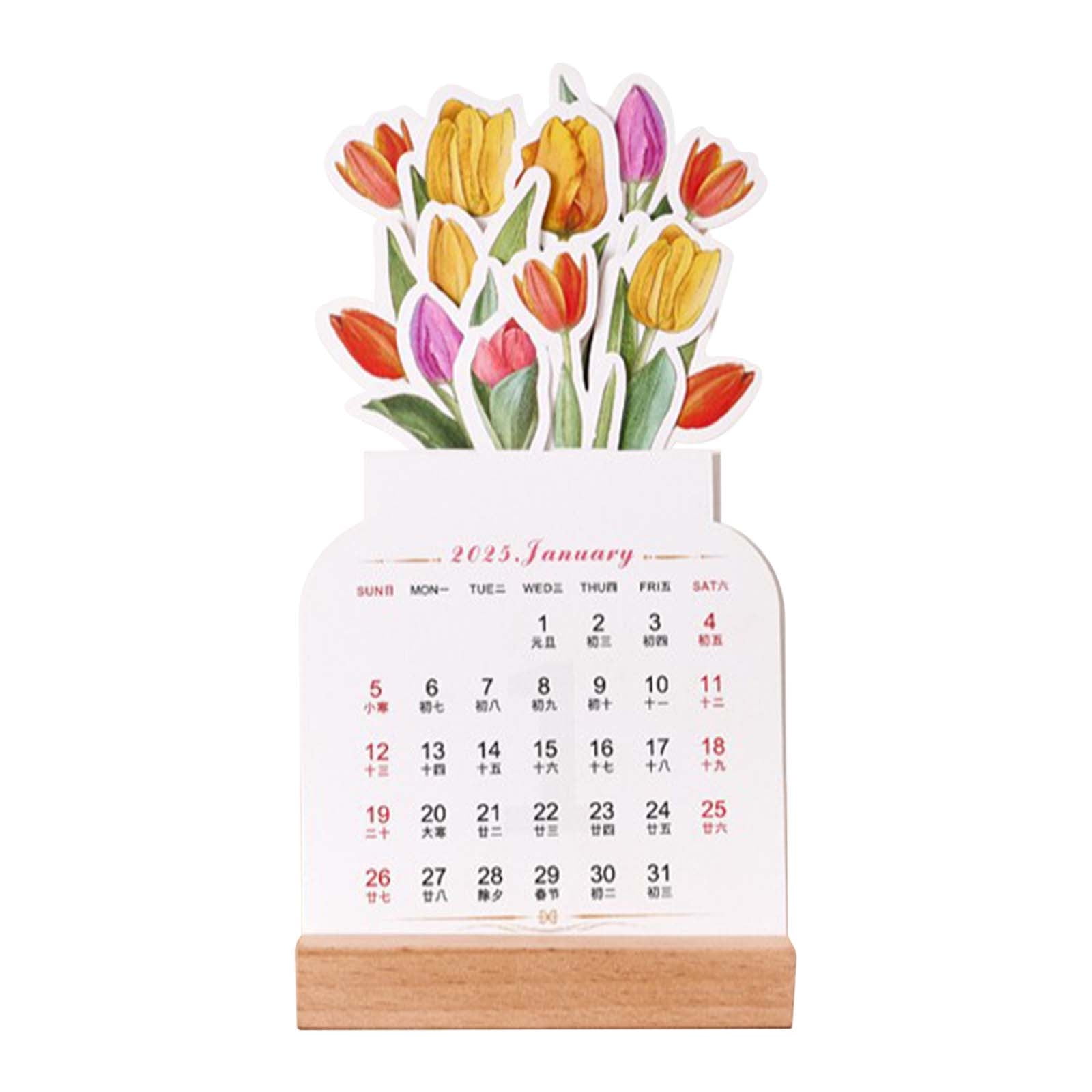 Zmeidao 2025 Flowers Desk Calendar, Small Calendar with Wooden Base ...