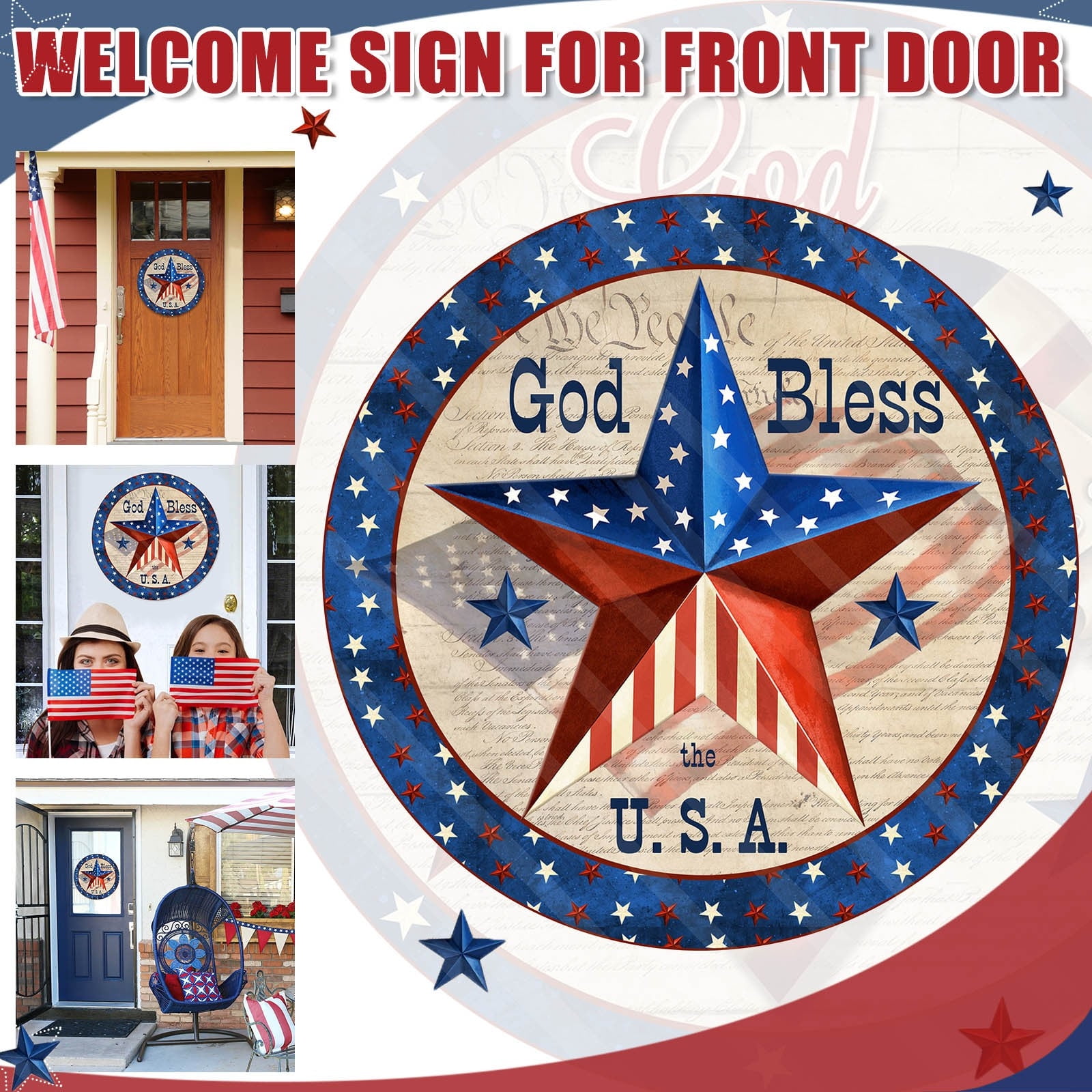 Zmeidao 4th of July Patriotic Welcome Door Sign Independence Day Rustic ...