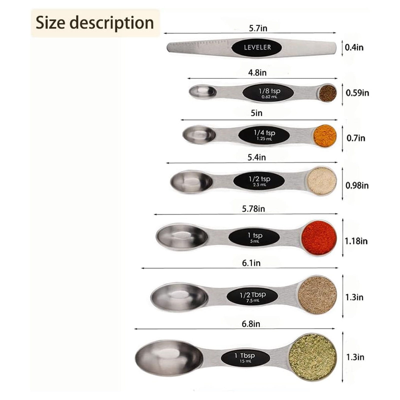 Zmeidao Clearance Magnetic Measuring Spoons Set of 7 Stainless Steel ...