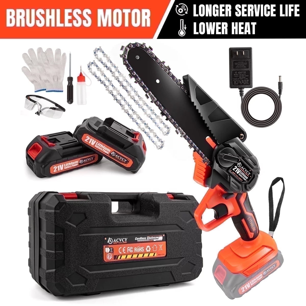 Zmoon 6-Inch Mini Chainsaw, Cordless, 2pcs 21V Batteries, 2 Chains, for ...