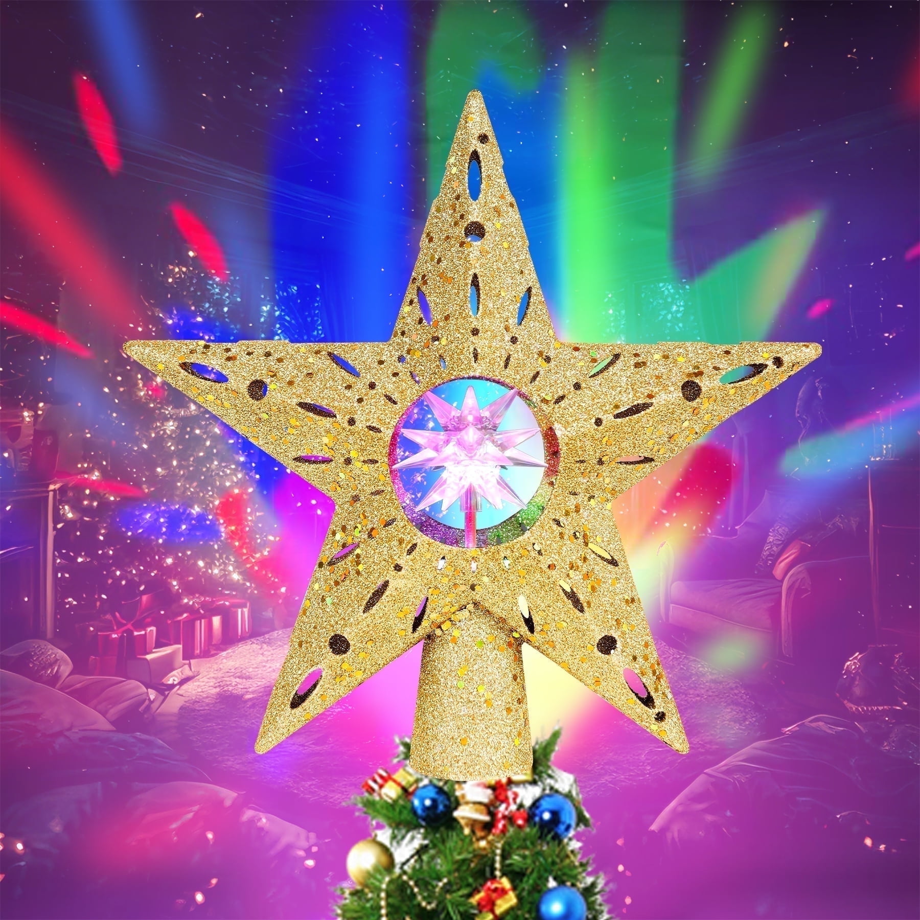 Zmoon Christmas Tree Topper Projector, LED Star Tree Topper Light ...