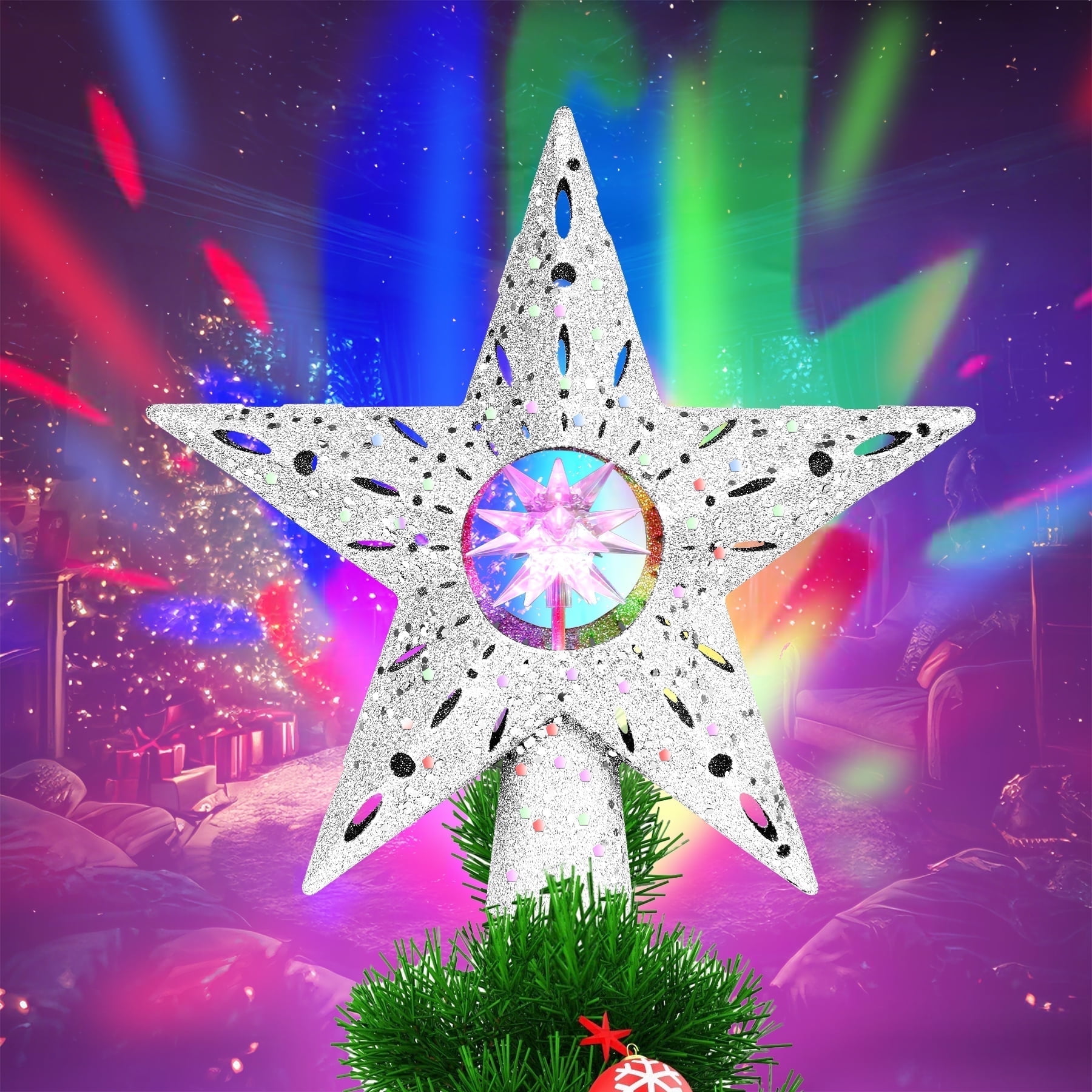 Zmoon Christmas Tree Topper Projector, LED Star Tree Topper Light ...