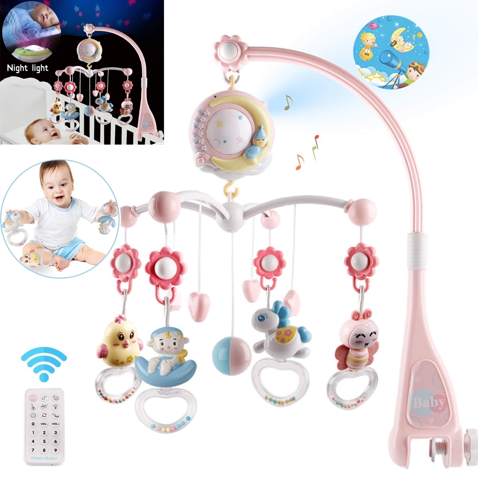 Zmoon Infant Musical Crib Mobile with Rotating Projector, Remote ...