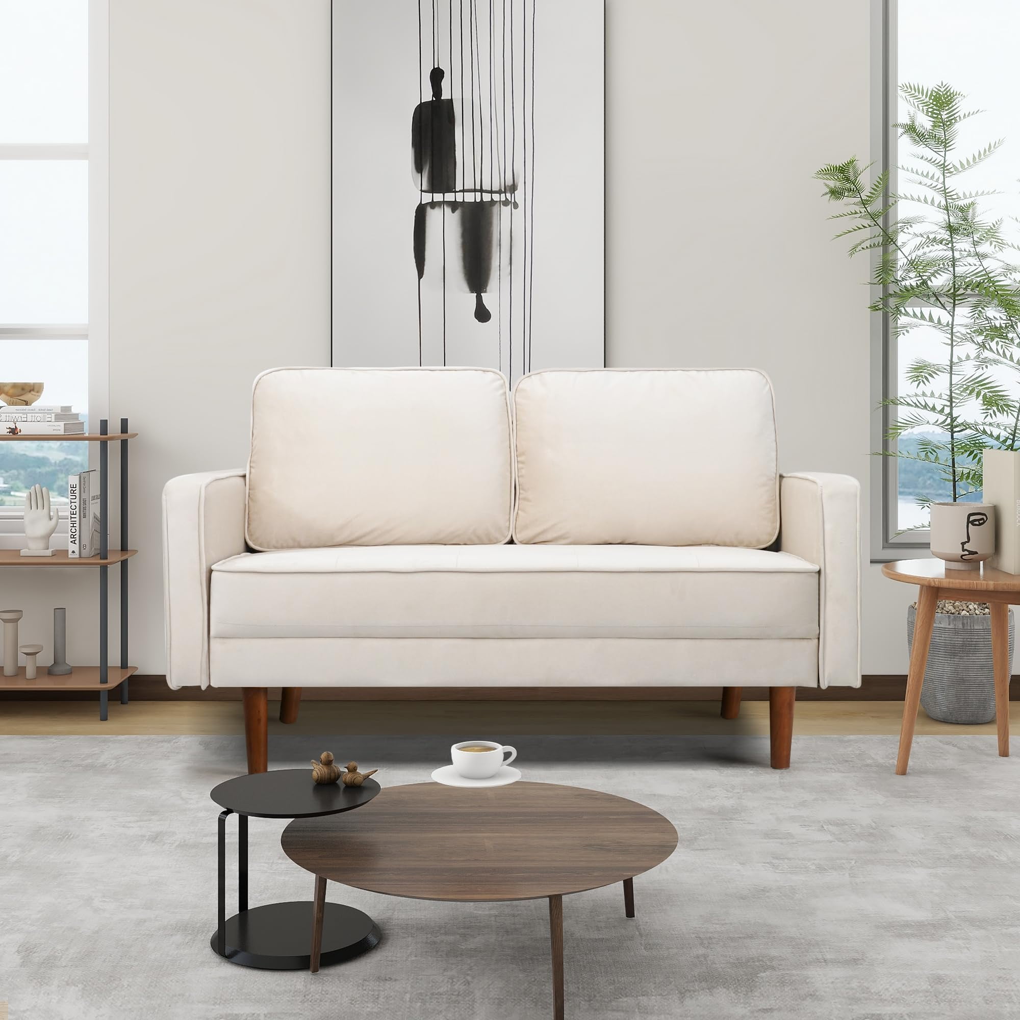 Znerfarg 56" Square Arm Velvet Loveseat,Couch with Solid Wood Frame ...