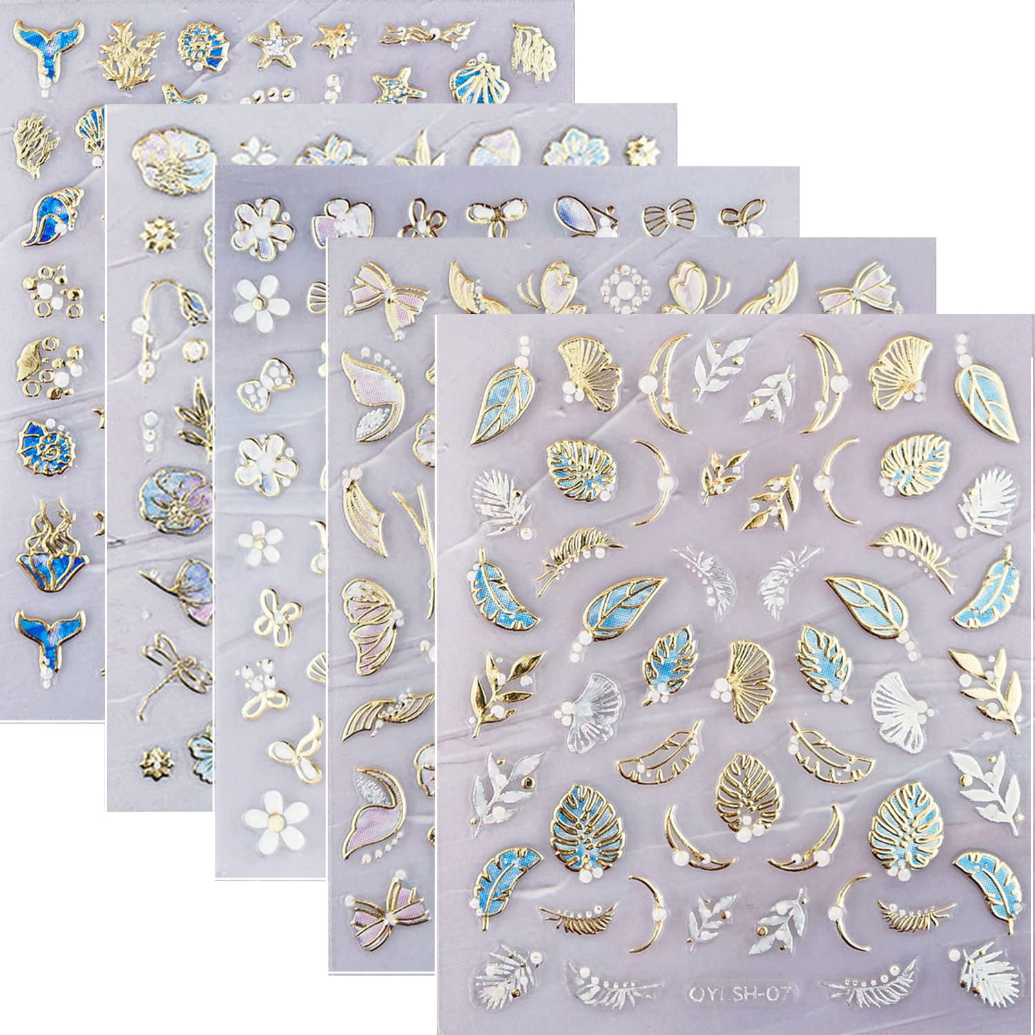 Zoance 20 Sheet 5D Embossed Nail Art Stickers,Luxury Gold Silver Nail ...