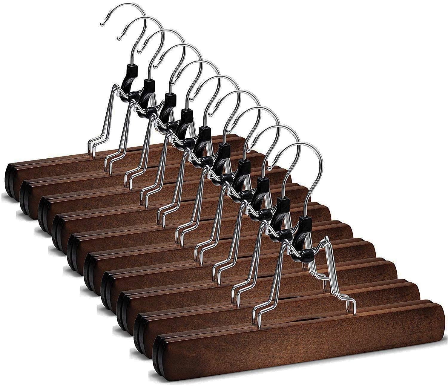Zober High-Grade Non-Slip Wooden Pants Hangers with Felt-Lined Clips ...
