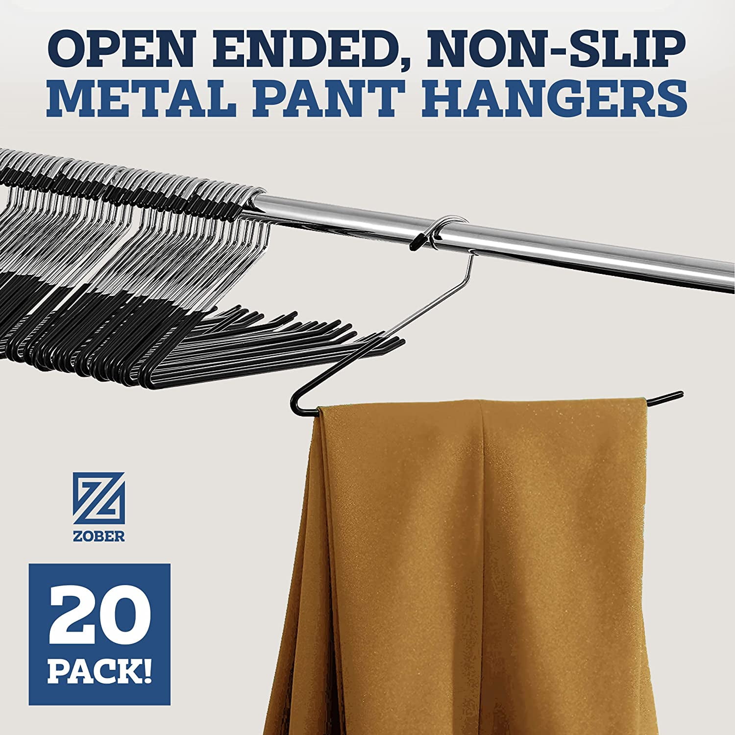 Zober Pants Hangers Non Slip - 20 Pack Open Ended Pants and Jean ...