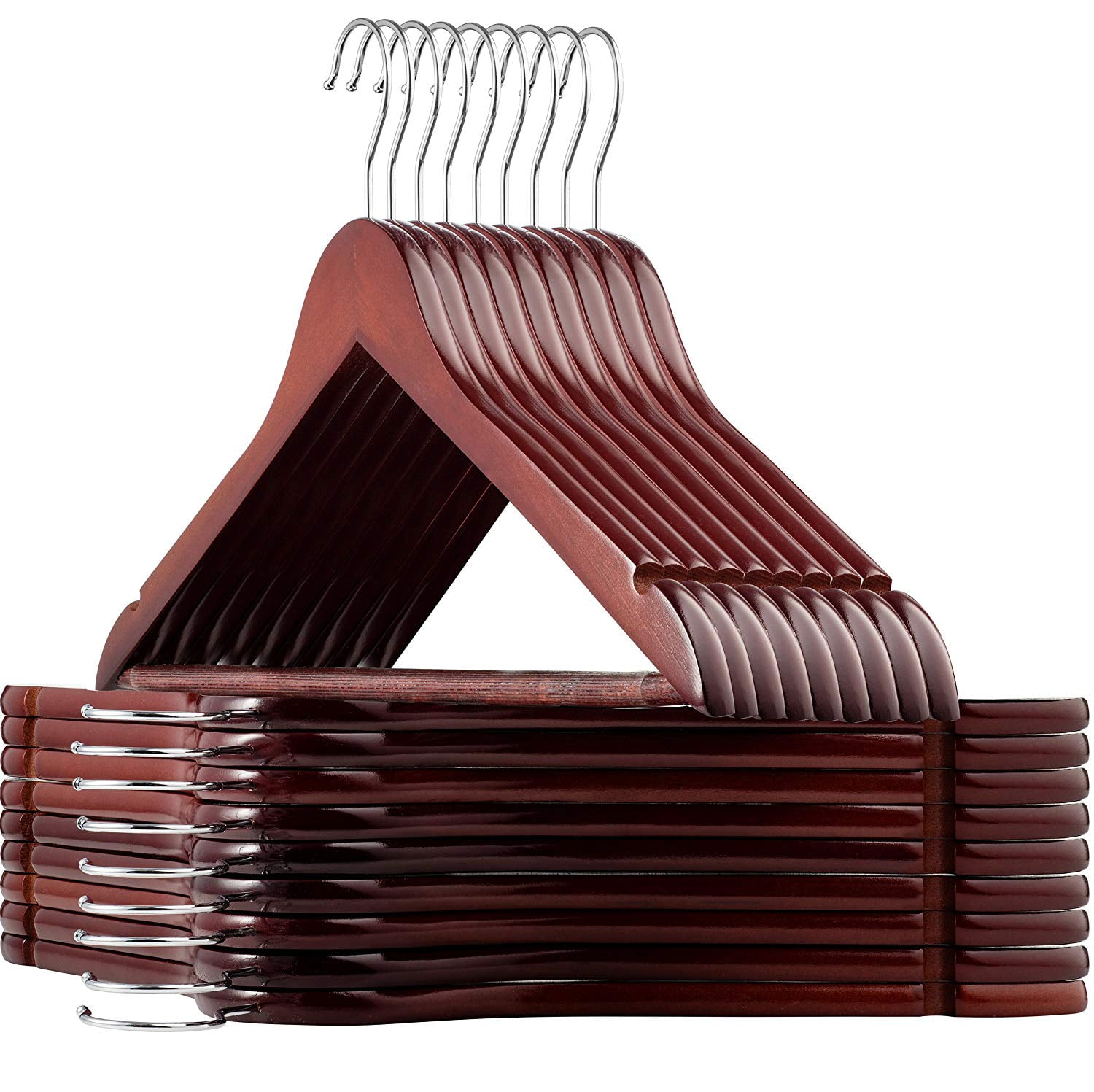 Zober Wooden Suit Hangers, 30 Pack - Non Slip Pants Bar, 360° Swivel ...