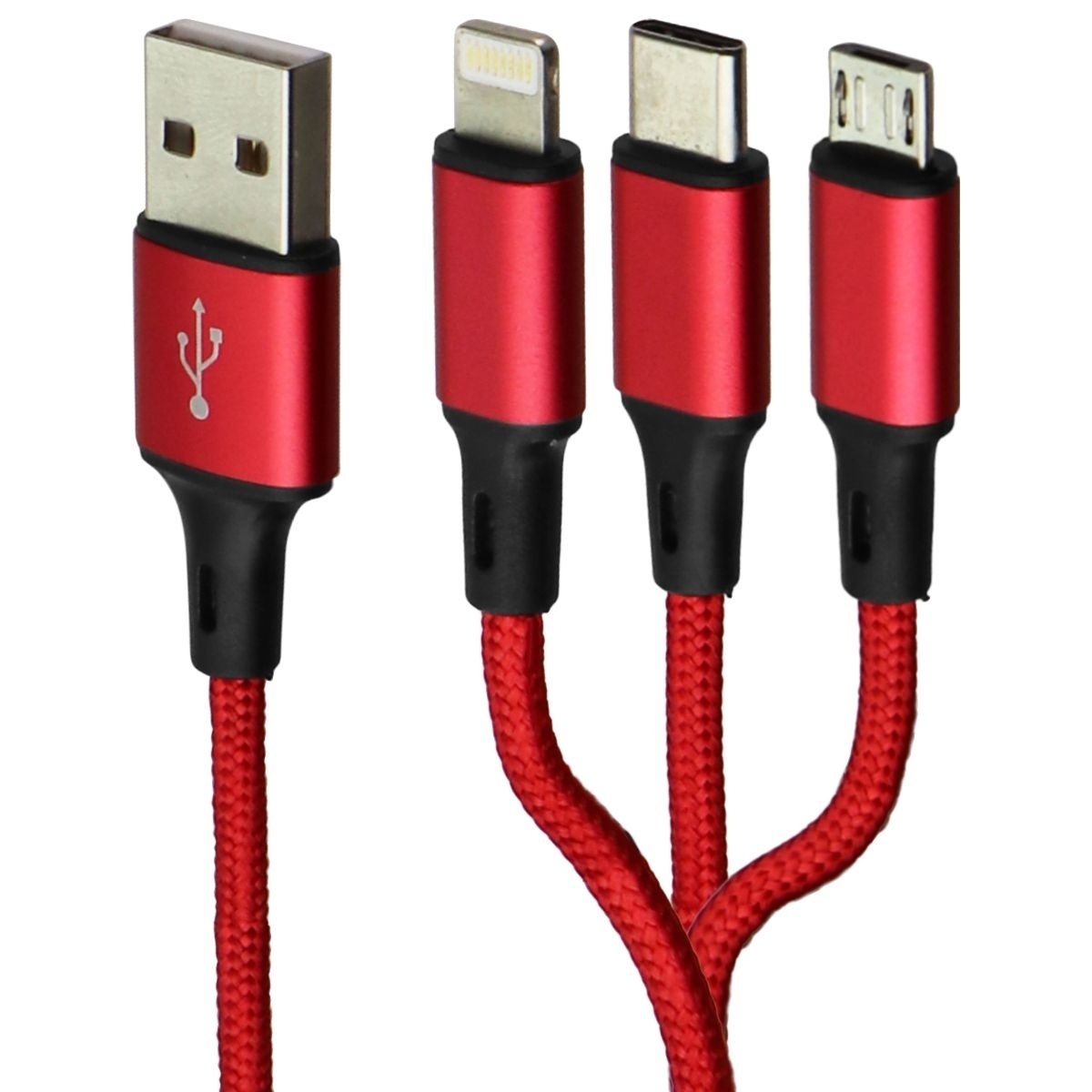 Zoda 3-in-1 USB-C/ 8-Pin/Micro USB Braided Cable (4FT) - Red - Walmart.com