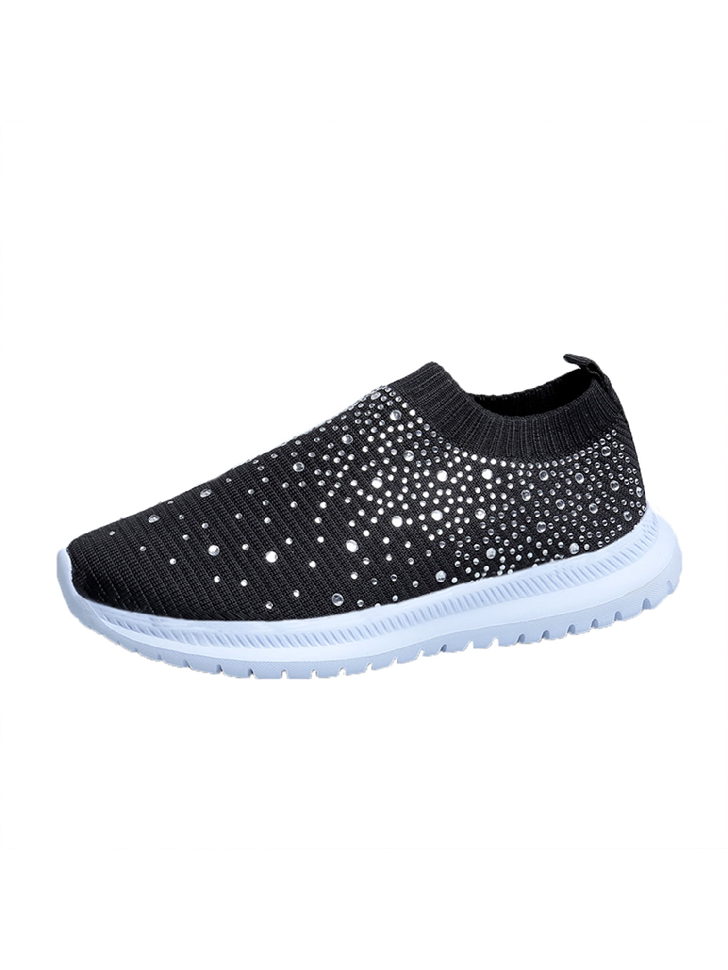 Zodanni Ladies Girls Mesh Walking Casual Shoes Rhinestone Glitter Slip ...