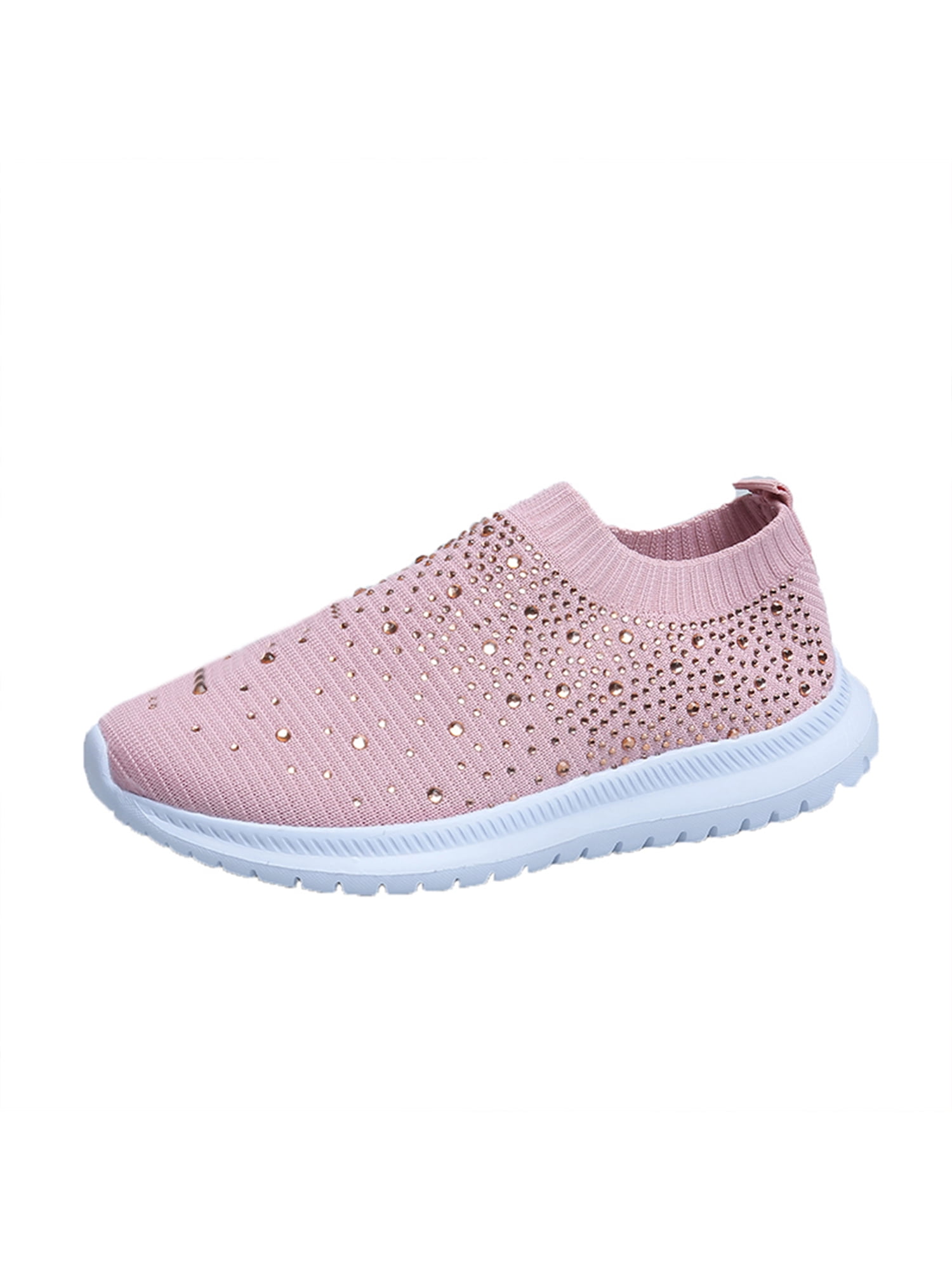 Zodanni Ladies Girls Mesh Walking Casual Shoes Rhinestone Glitter Slip ...