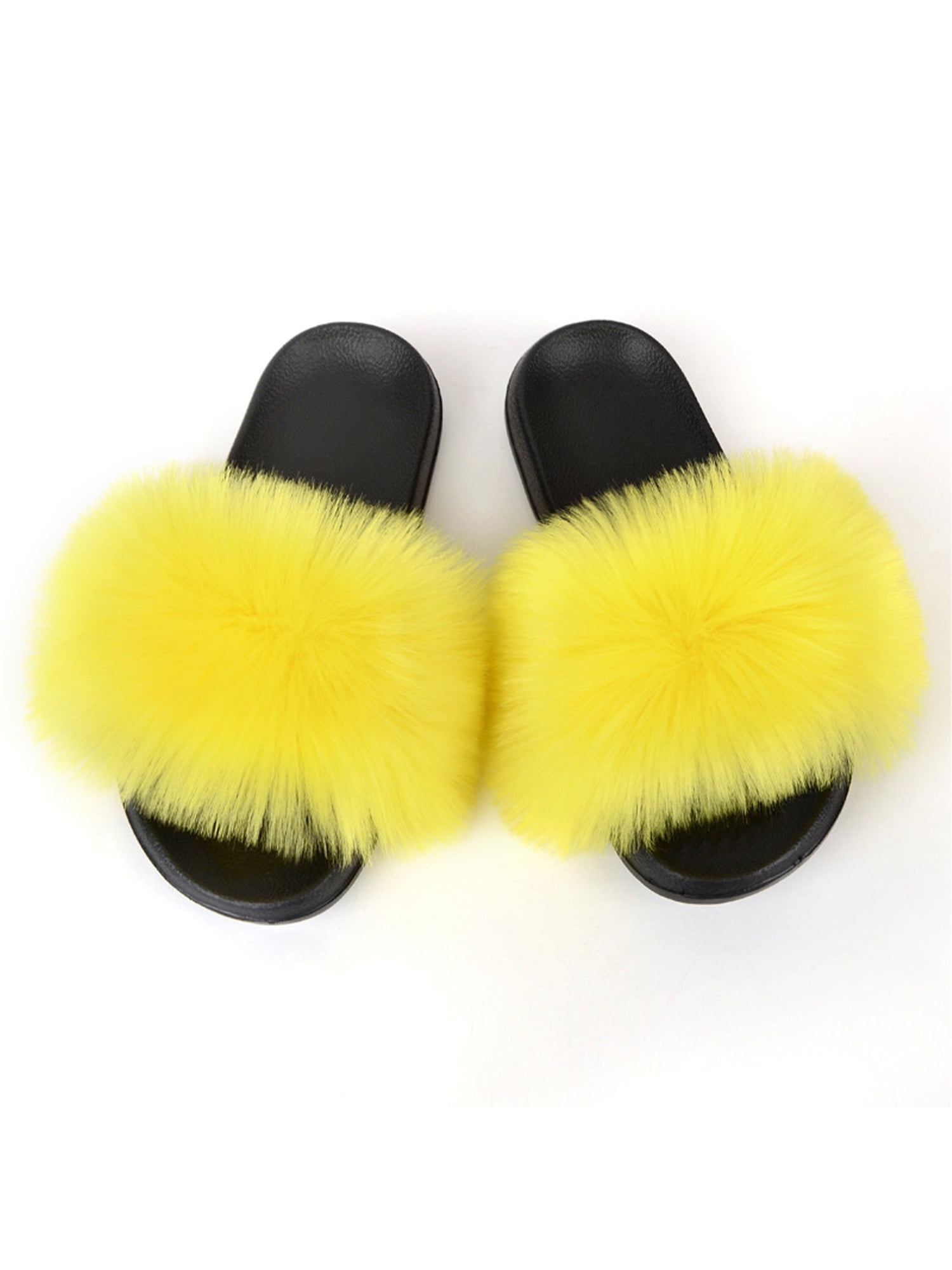 Zodanni Women Fuzzy Slippers Color Block Fluffy Slides Furry Slipper ...
