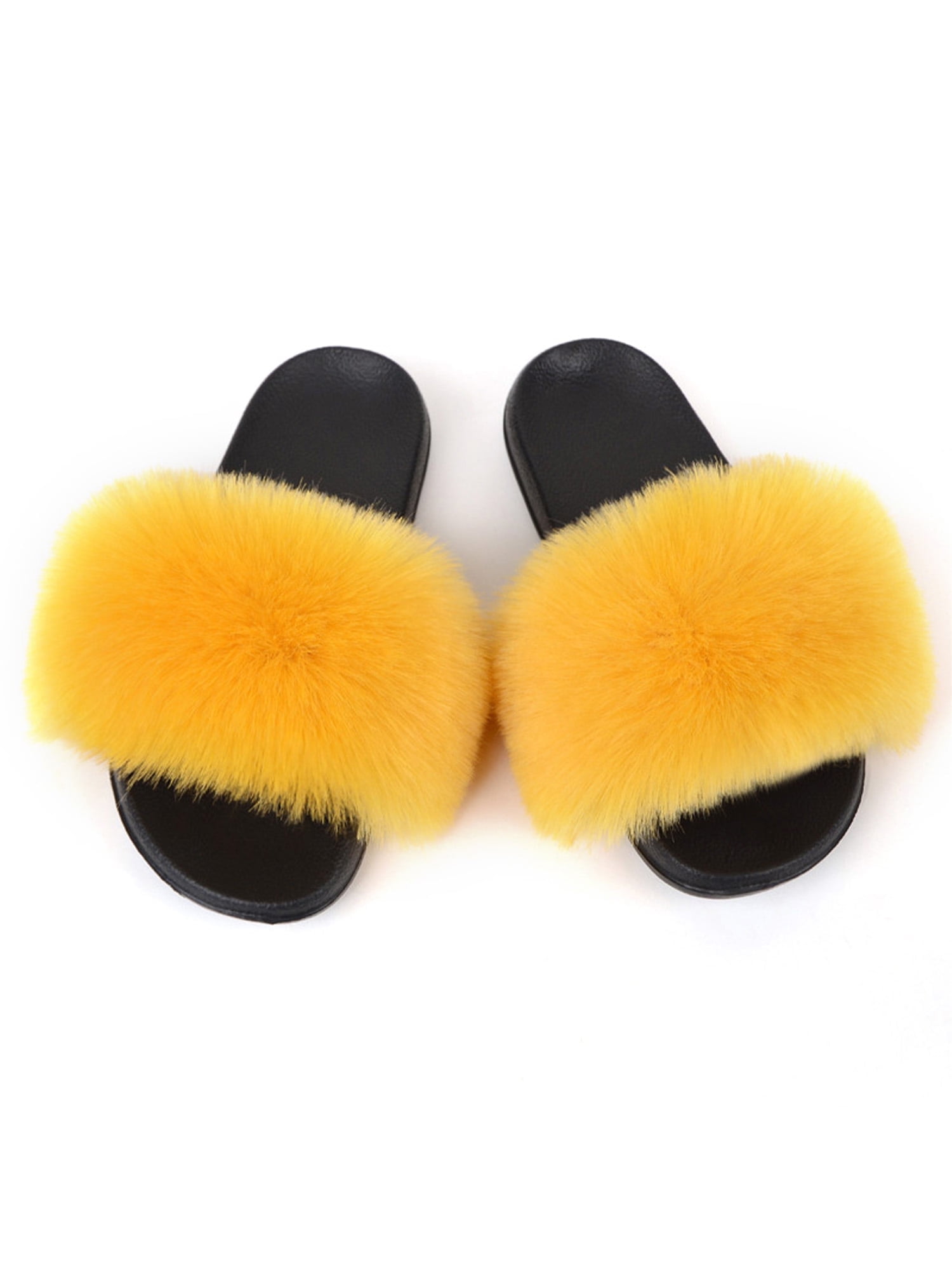 Zodanni Women Fuzzy Slippers Color Block Fluffy Slides Furry Slipper ...