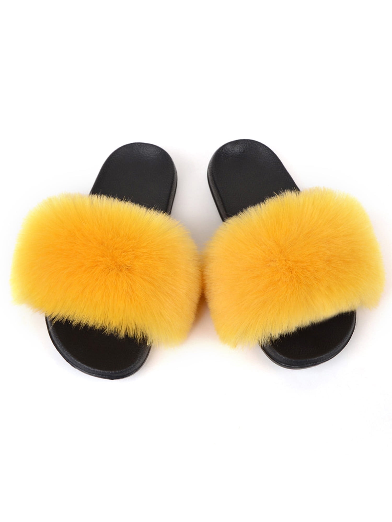 Zodanni Women Fuzzy Slippers Color Block Fluffy Slides Furry Slipper ...