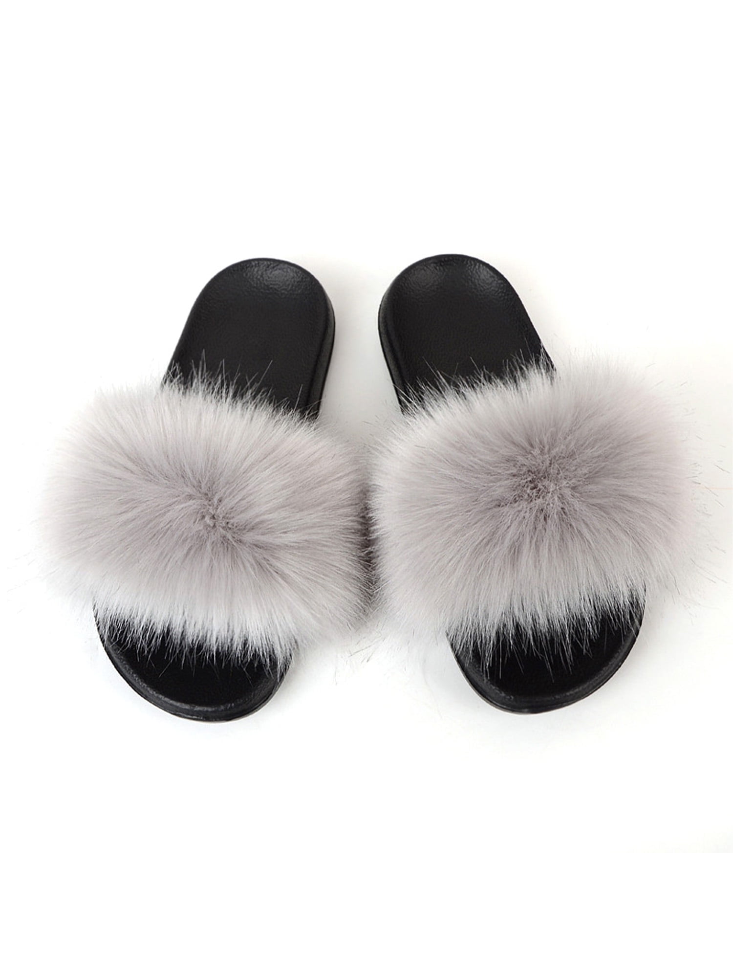 Zodanni Women Fuzzy Slippers Color Block Fluffy Slides Furry Slipper ...
