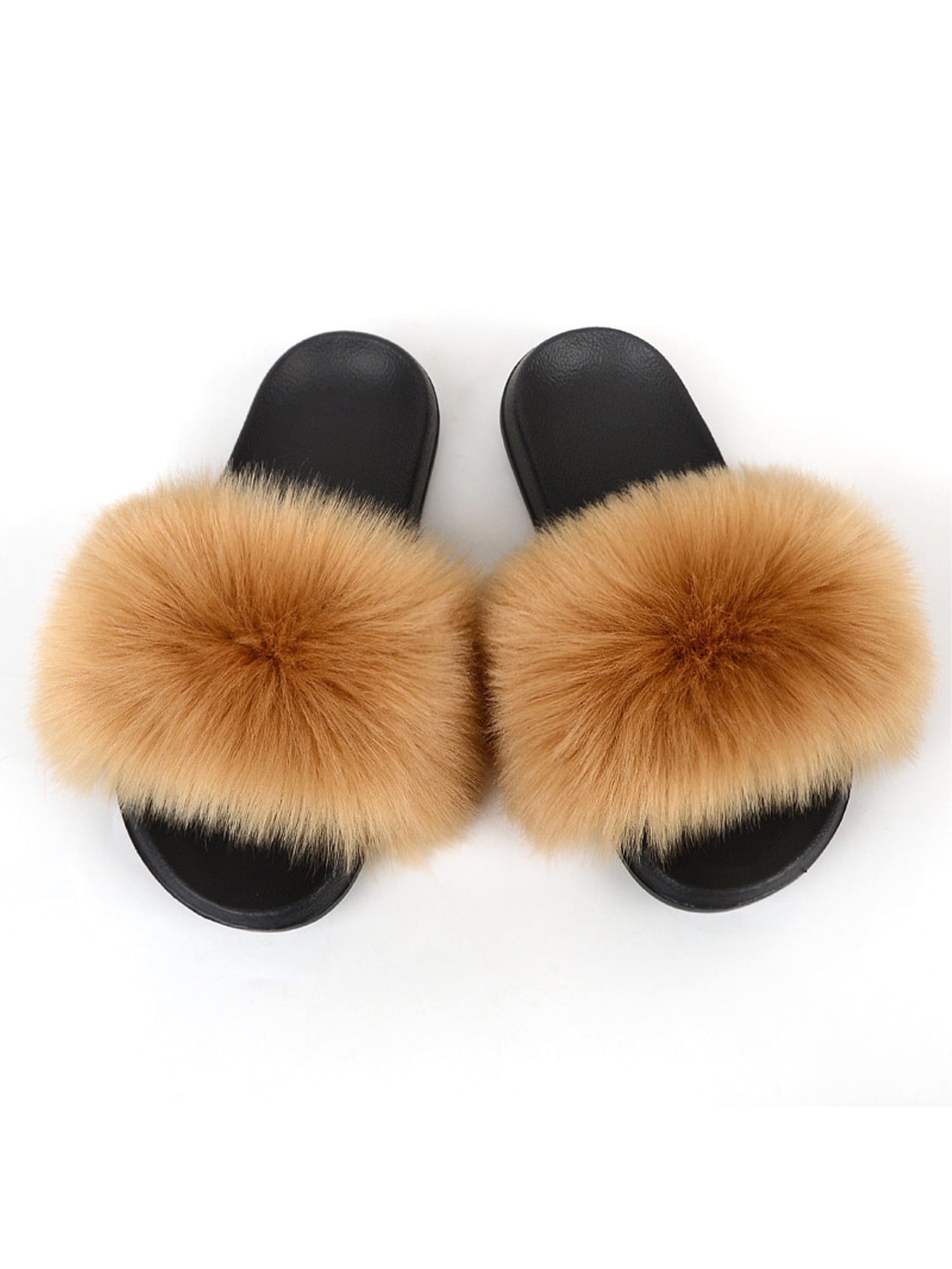 Zodanni Women Fuzzy Slippers Color Block Fluffy Slides Furry Slipper Breathable Shoe Outdoor ...