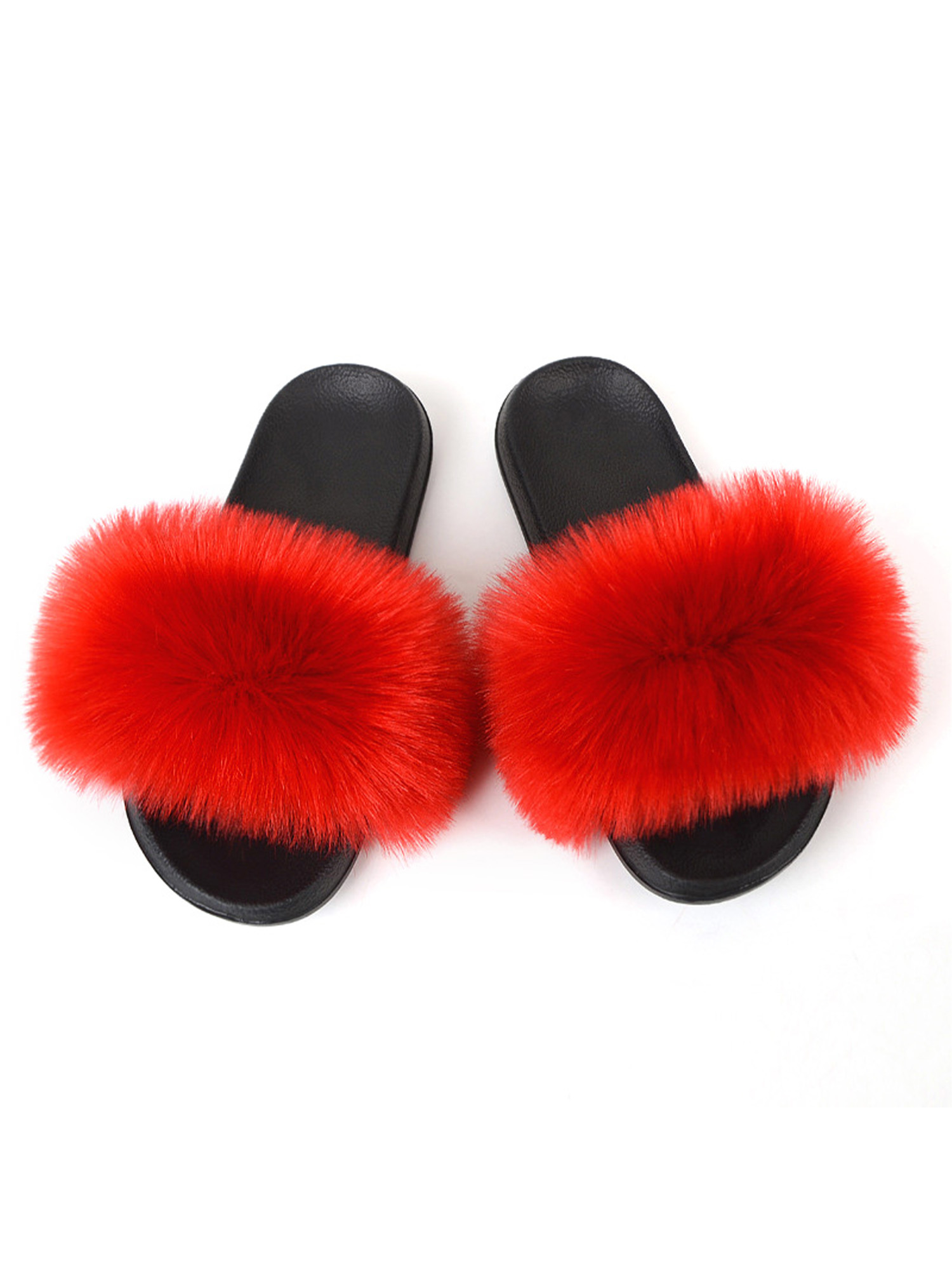 Zodanni Women Fuzzy Slippers Color Block Fluffy Slides Furry Slipper ...