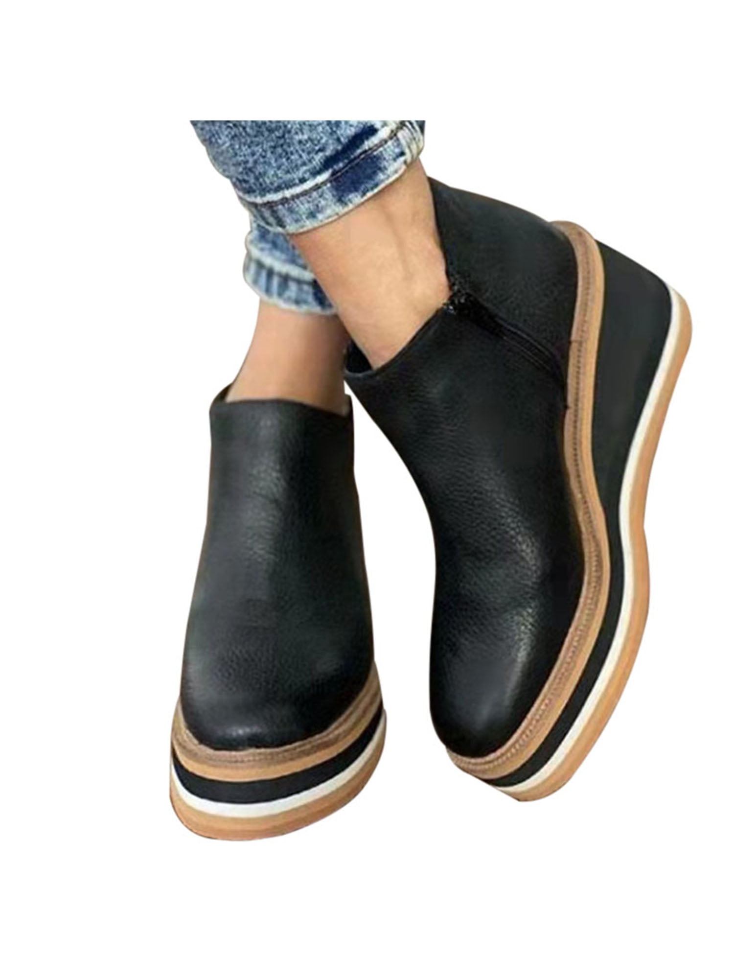 Zodanni Women Platform Loafers Comfort Suede Moccasins Low Top Wedge ...