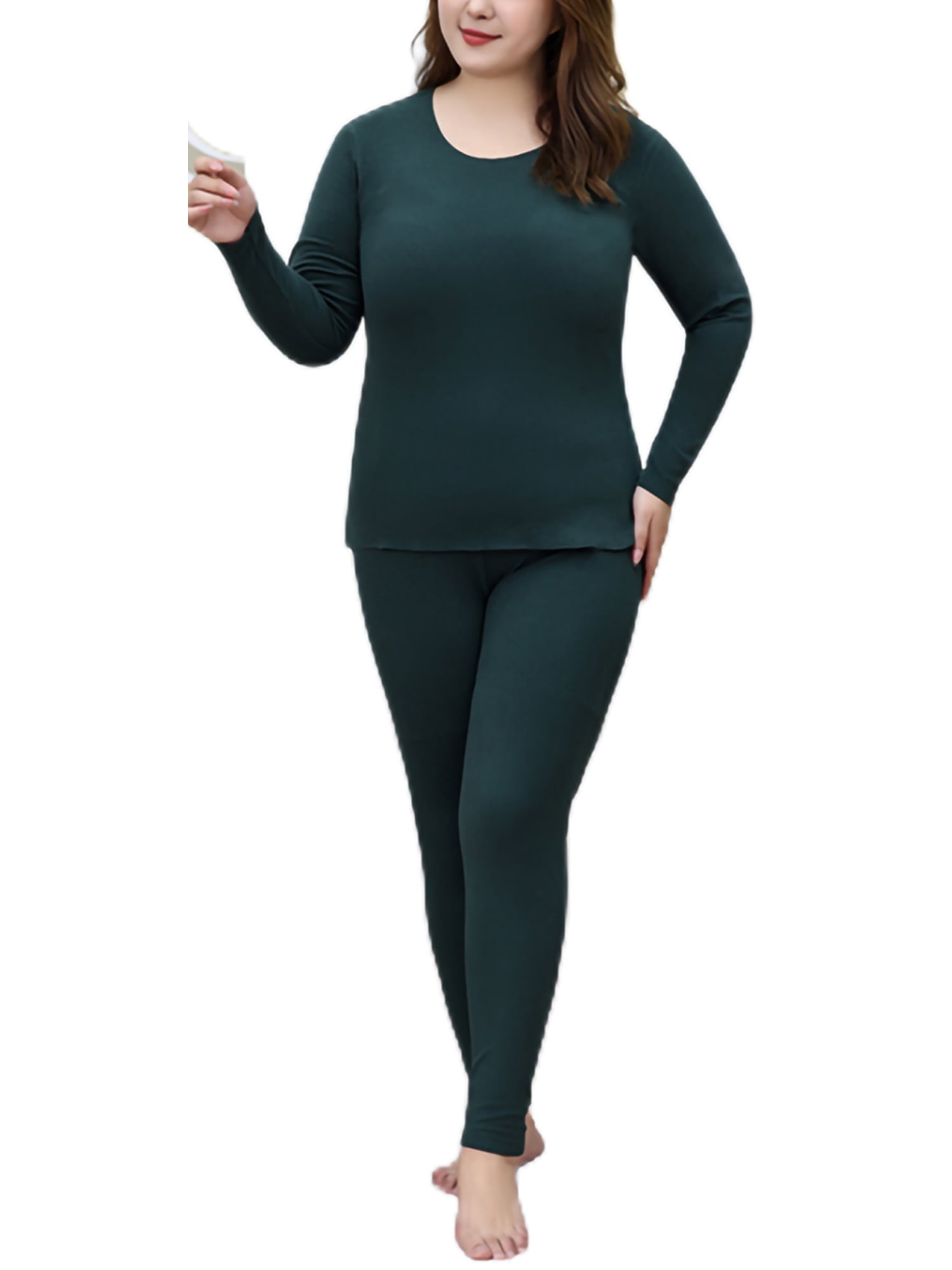 Zodanni Women Thermal Underwear Long Sleeve Top And Bottom Suits Solid ...