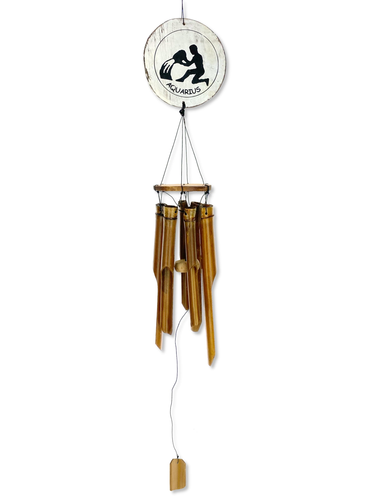 Zodiac Aquarius Bamboo Wind Chime - 41" Indoor Outdoor Hanging Home ...