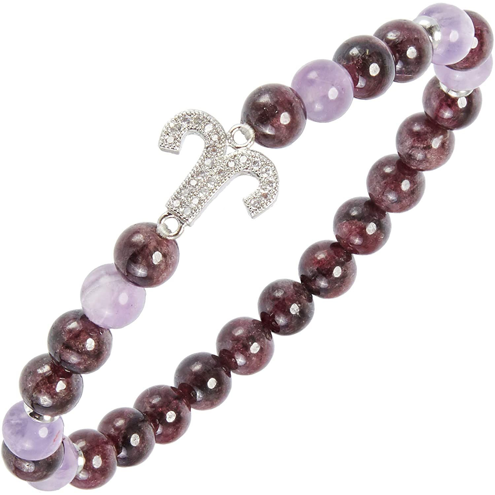 Zodiac Aries Bracelet with Amethyst Garnet Stone Beads, One Size ...