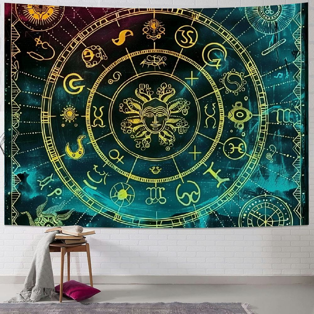 Zodiac Astrology Tapestry, Sun and Moon Constellation Tapestry Wall ...