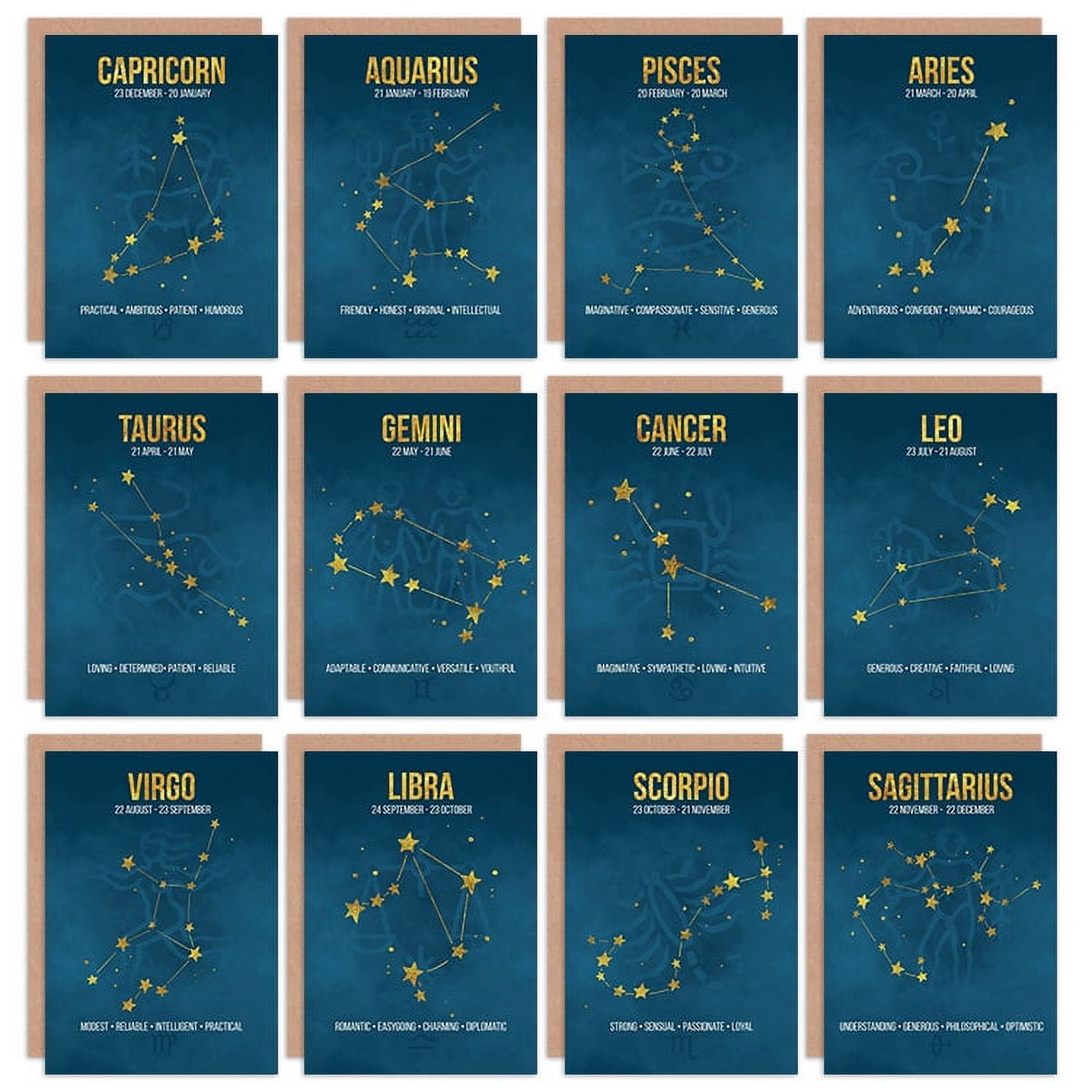 Zodiac Birthday Cards Astrology Star Signs Constellation Blank Blue ...