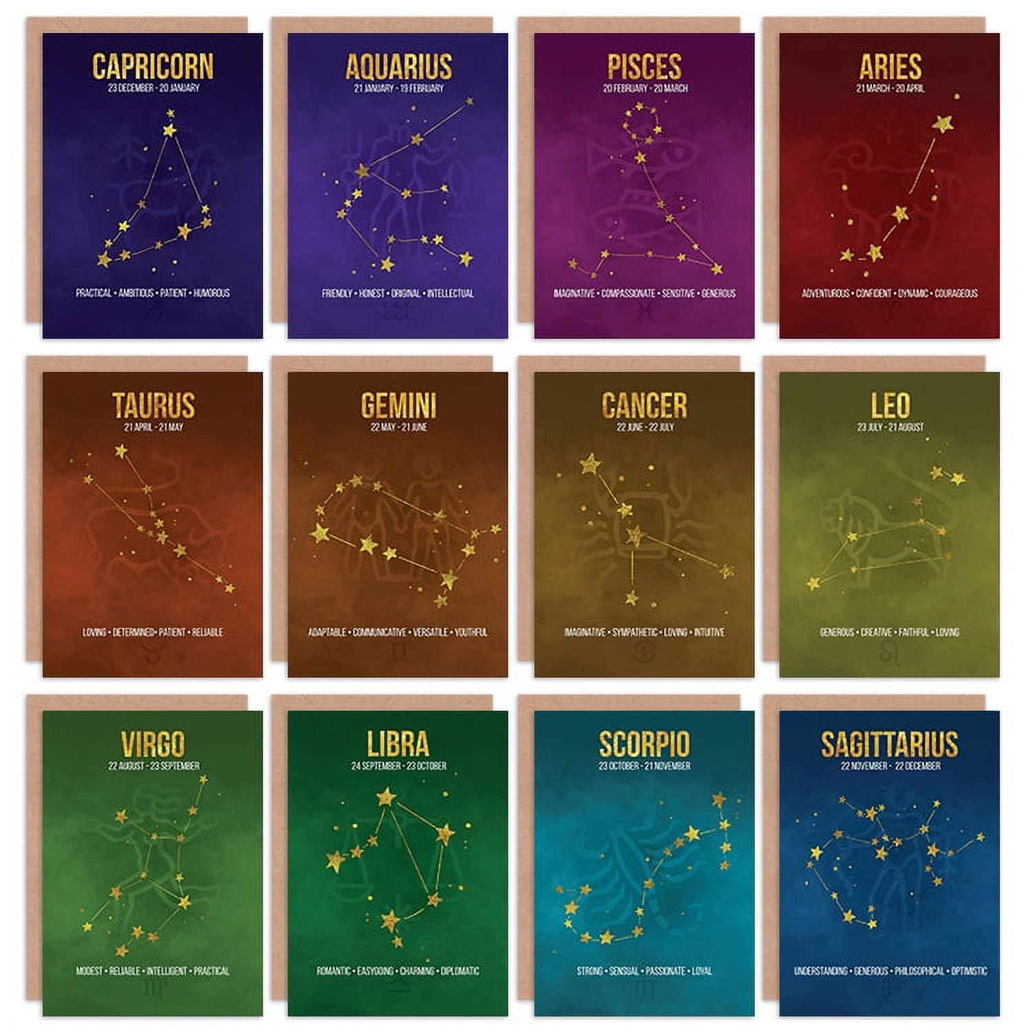 Zodiac Birthday Cards Astrology Star Signs Constellation Blank Greeting ...