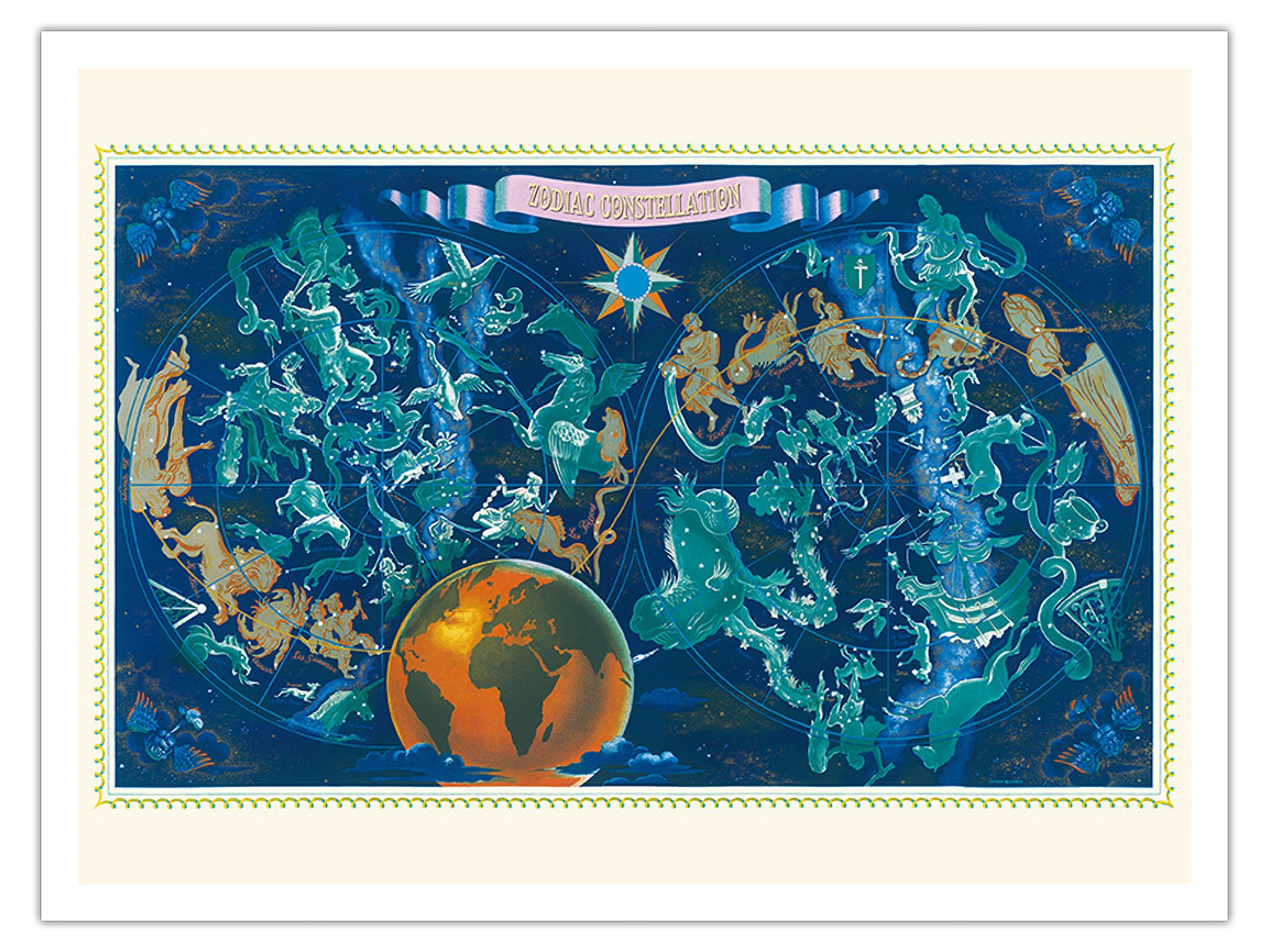 Zodiac Constellations - Star Planisphere - Vintage Illustrated Map by ...