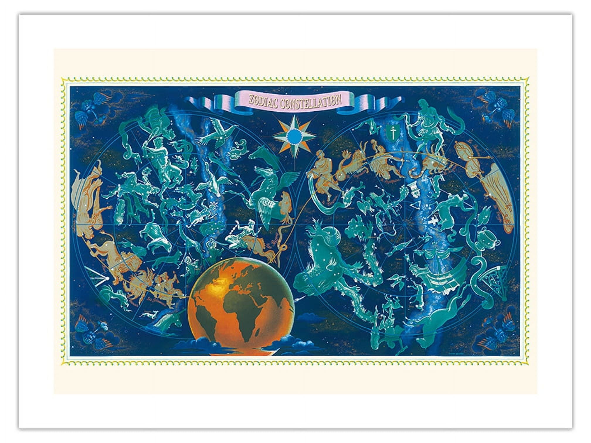 Zodiac Constellations - Star Planisphere - Vintage Illustrated Map by ...