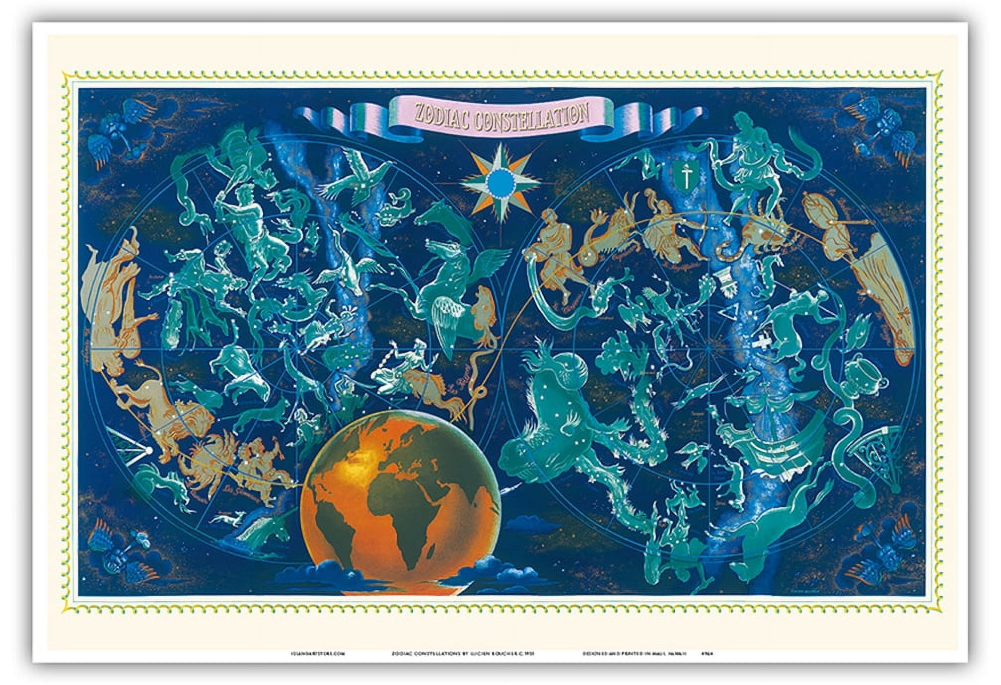 Zodiac Constellations - Star Planisphere - Vintage Illustrated Map by ...