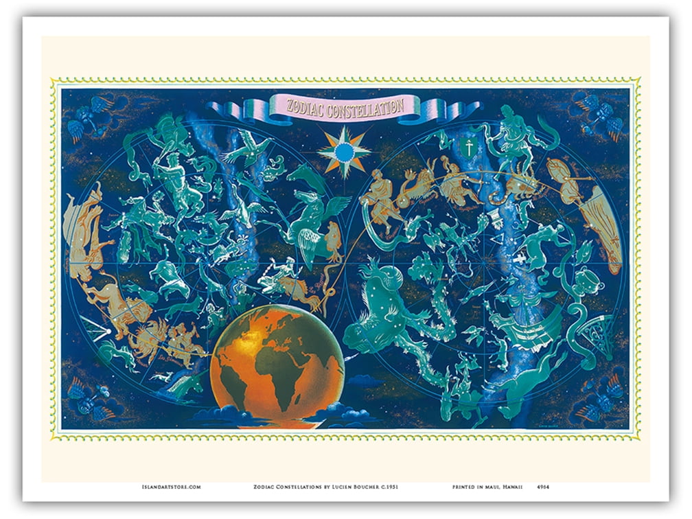 Zodiac Constellations - Star Planisphere - Vintage Illustrated Map by ...