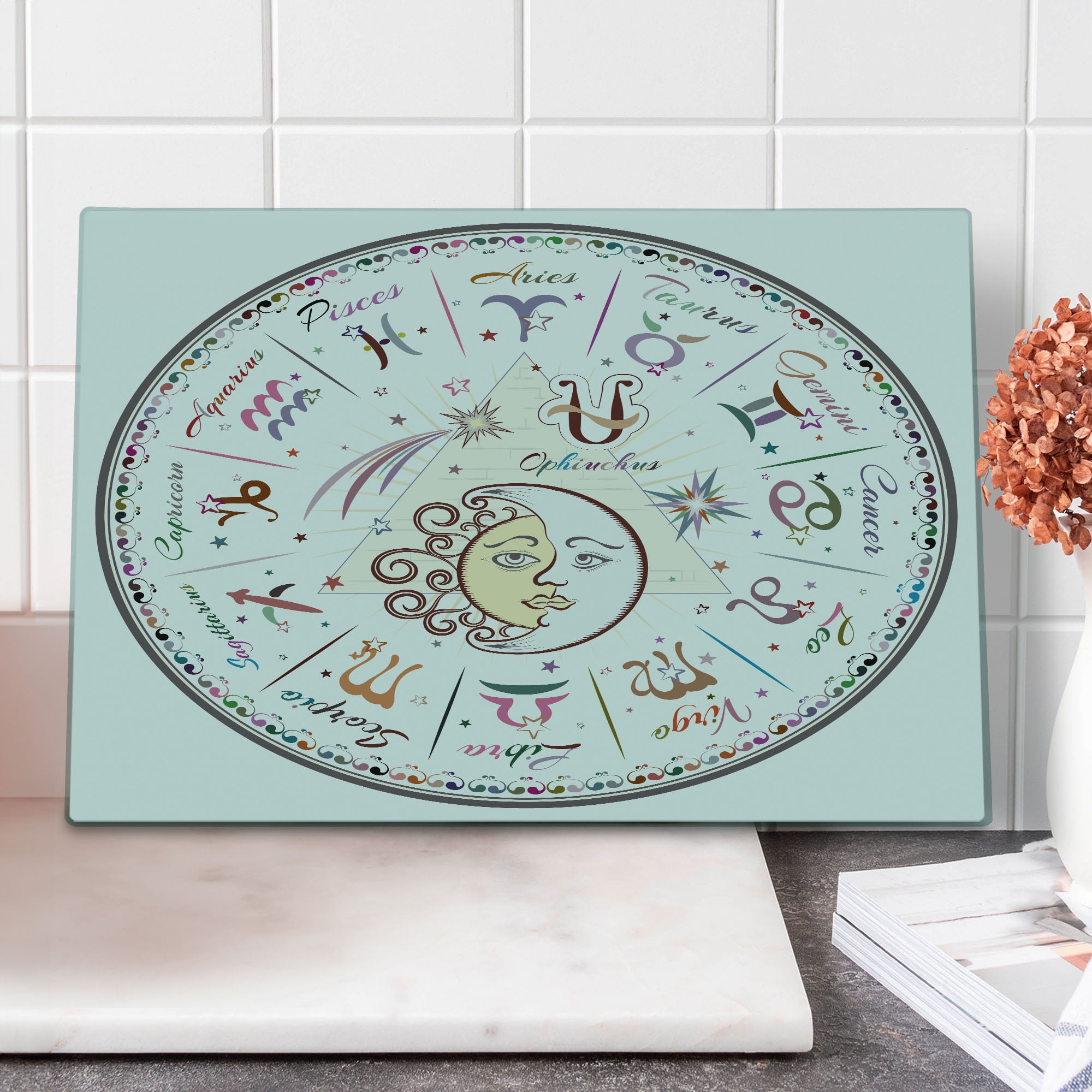 Zodiac Cutting Board, Western Chart with All Signs Aries Virgo Leo ...