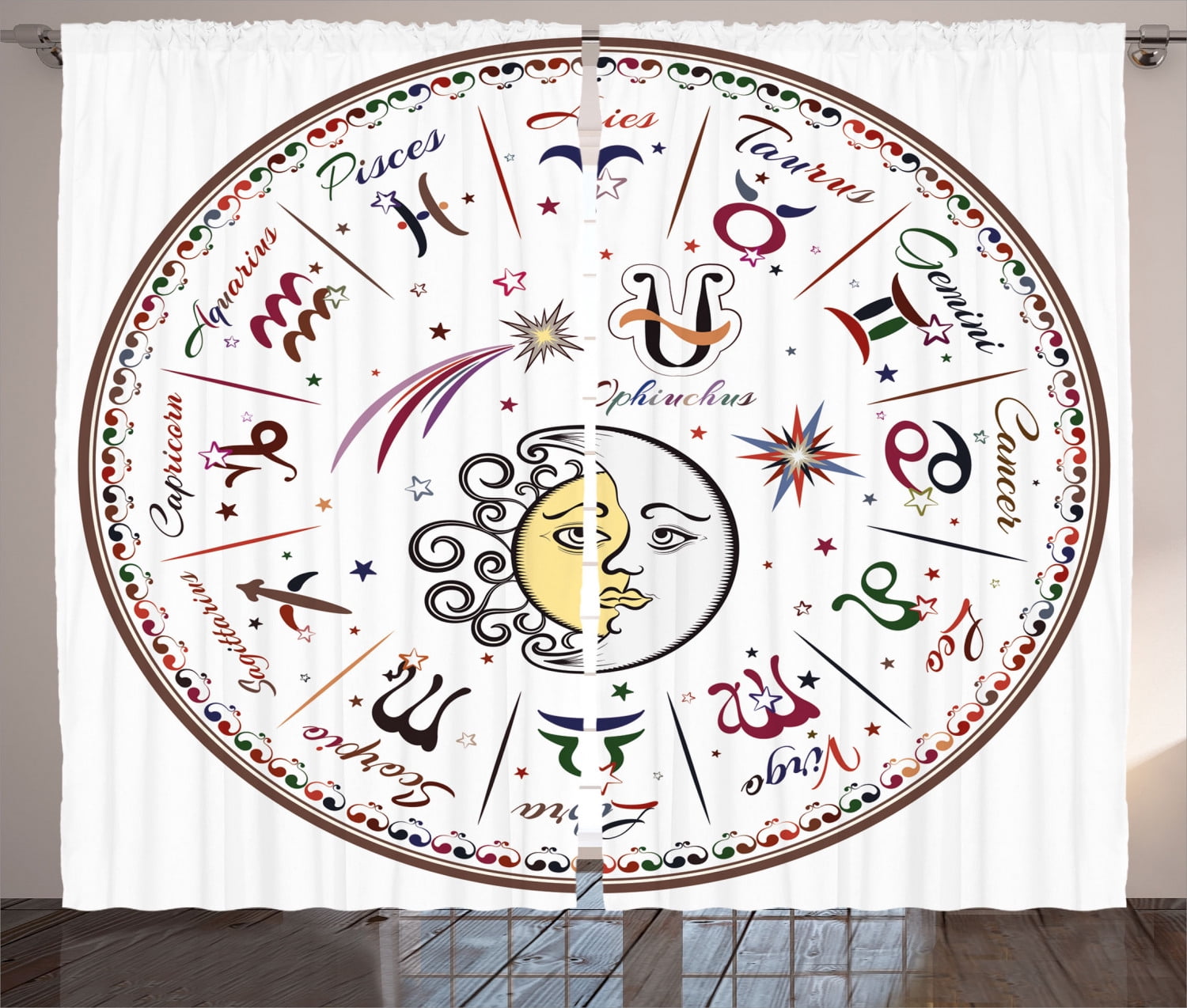 Ambesonne Astrology Curtains 2 Panel Set, Moon Sun and Signs, 108" x 90 ...