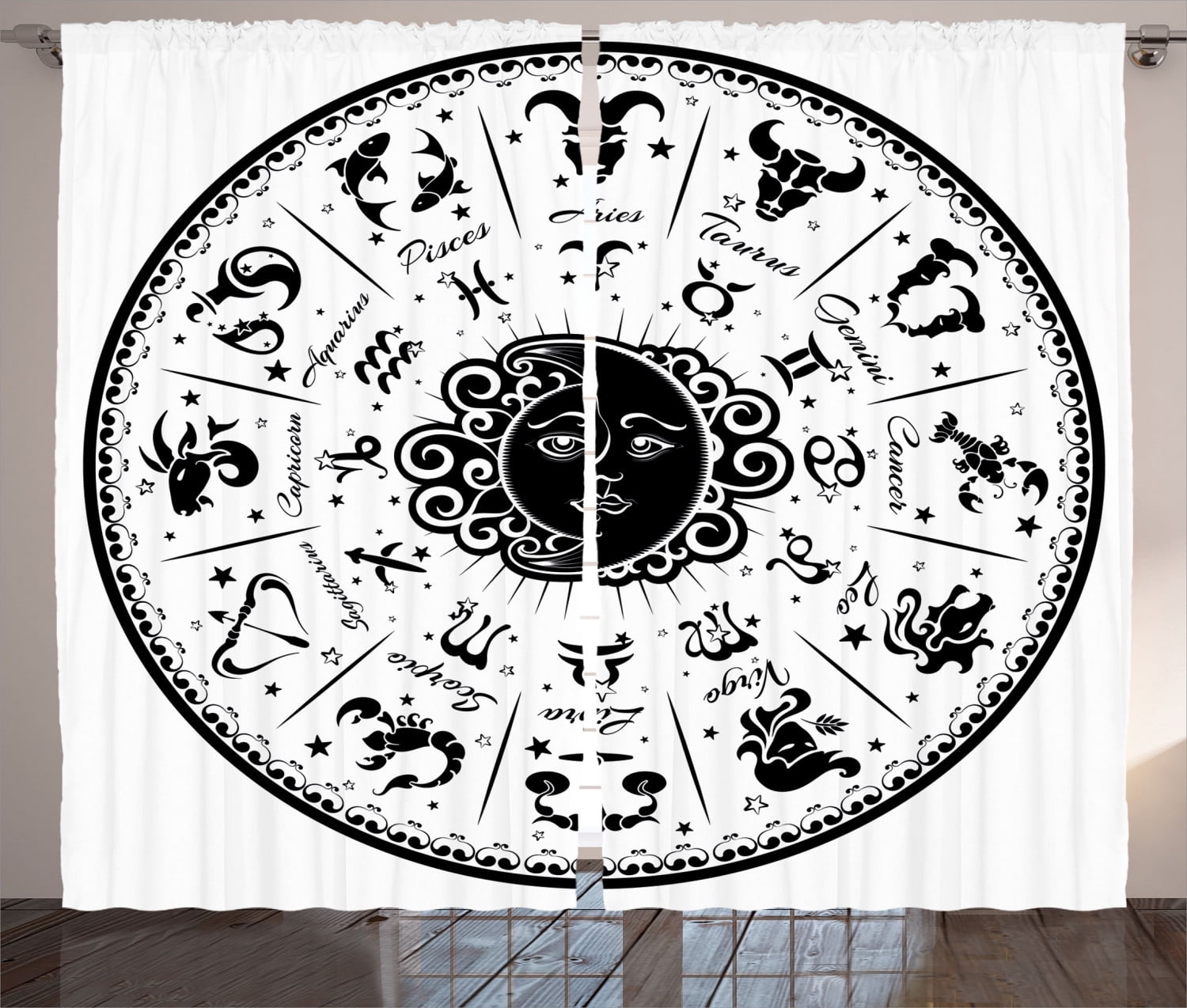 Ambesonne Astrology Curtains 2 Panel Set, Black White Zodiac, 108" x 90 ...