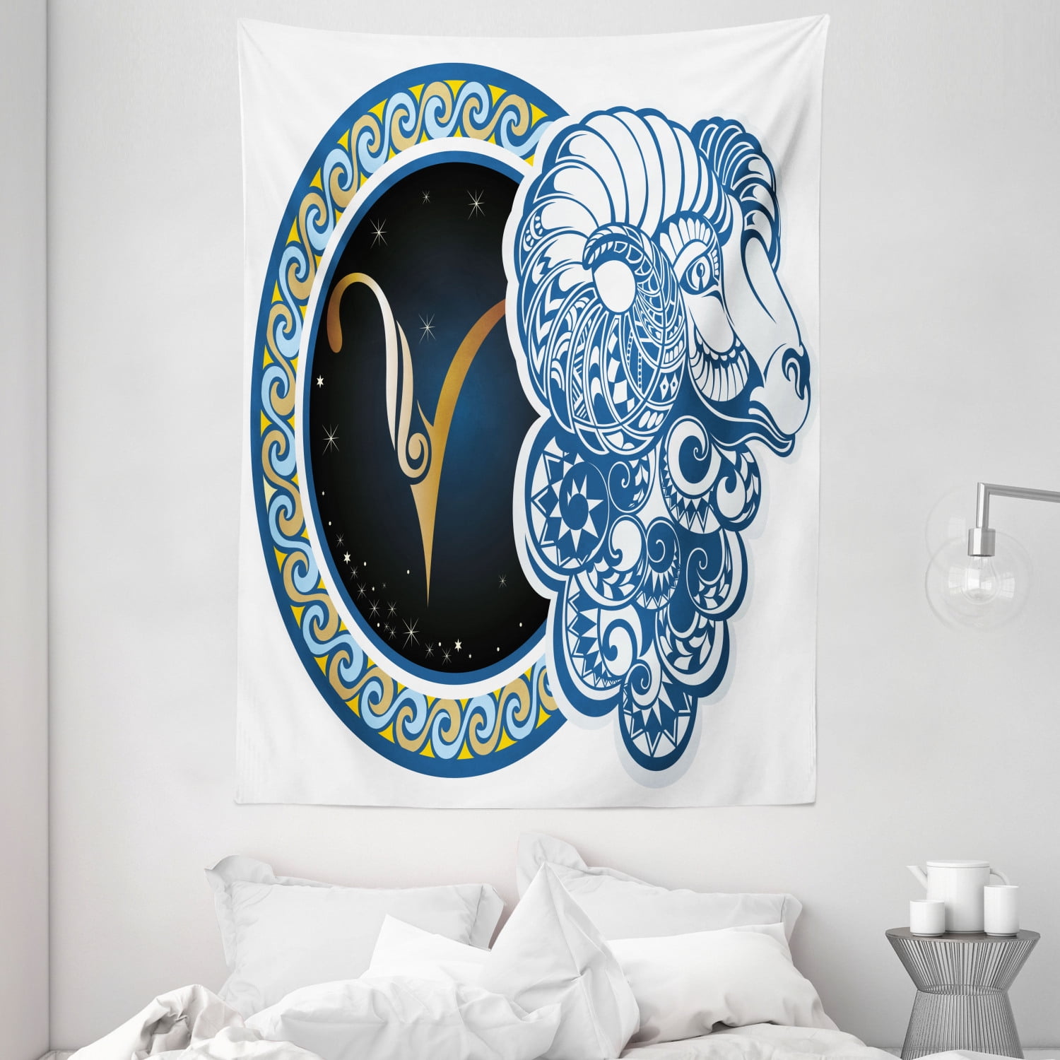 Zodiac Decor Tapestry, Astrological Aries Symbol with Horned Head Ram ...