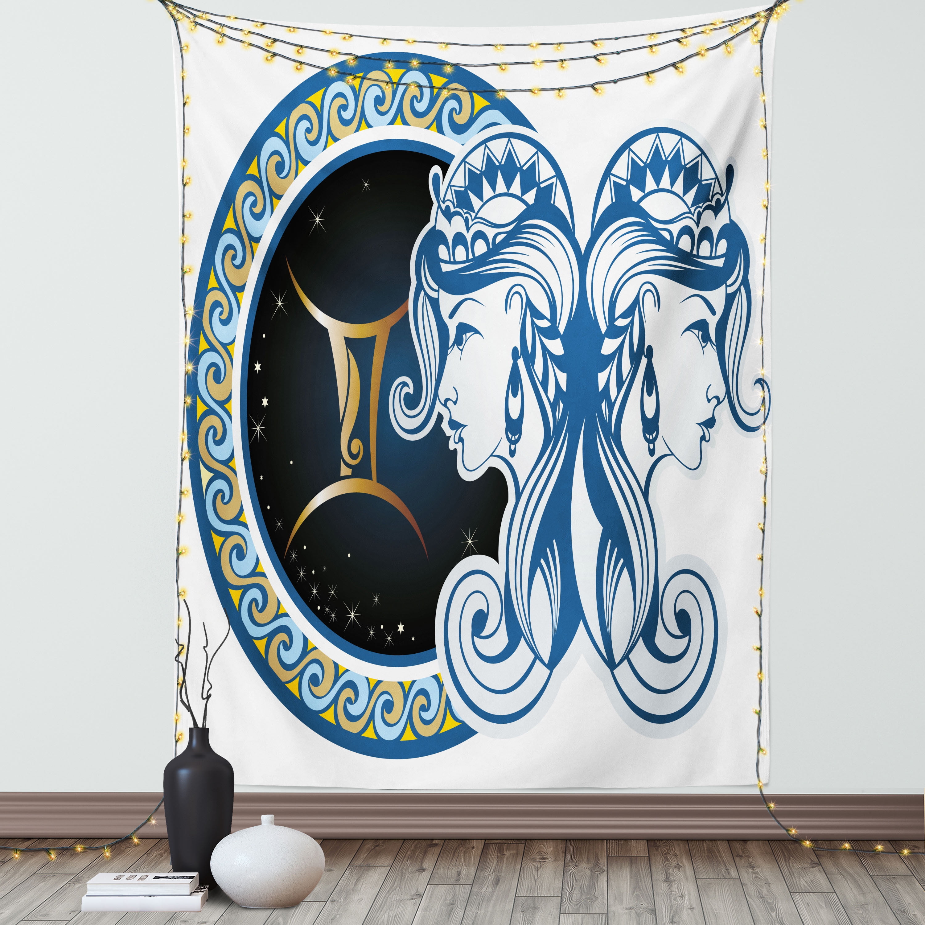 Zodiac Decor Tapestry, Gemini Icon Motif with Back to Back Women Future ...
