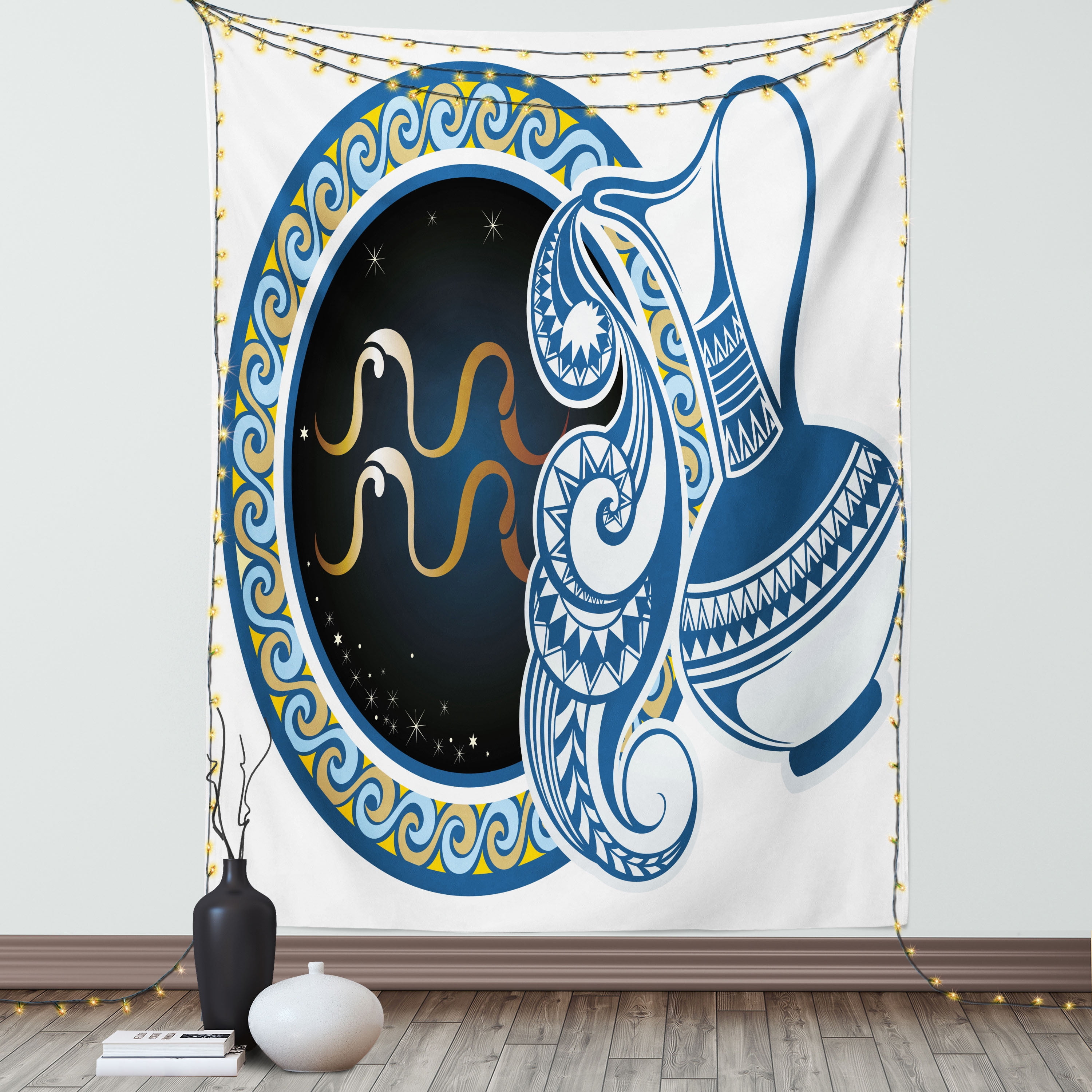 Zodiac Decor Tapestry, Image of Aquarius Sign with Jug and Circular ...