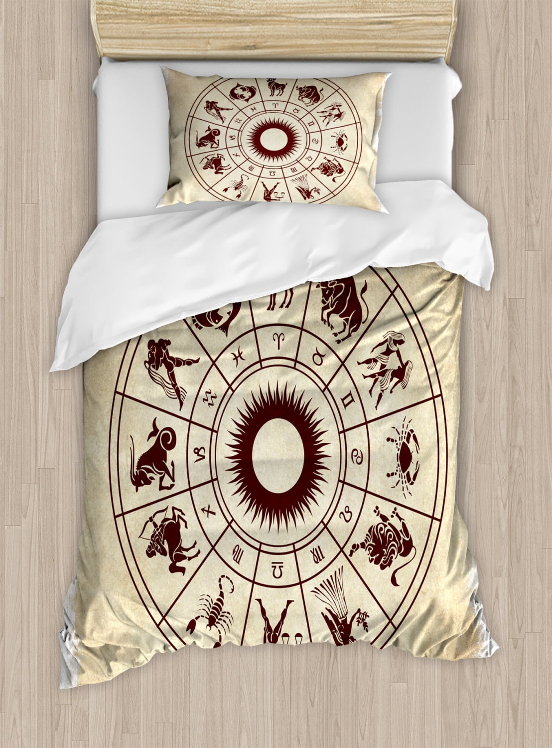 Zodiac Decor Twin Size Duvet Cover Set, Wheel of Horoscope Icons on ...