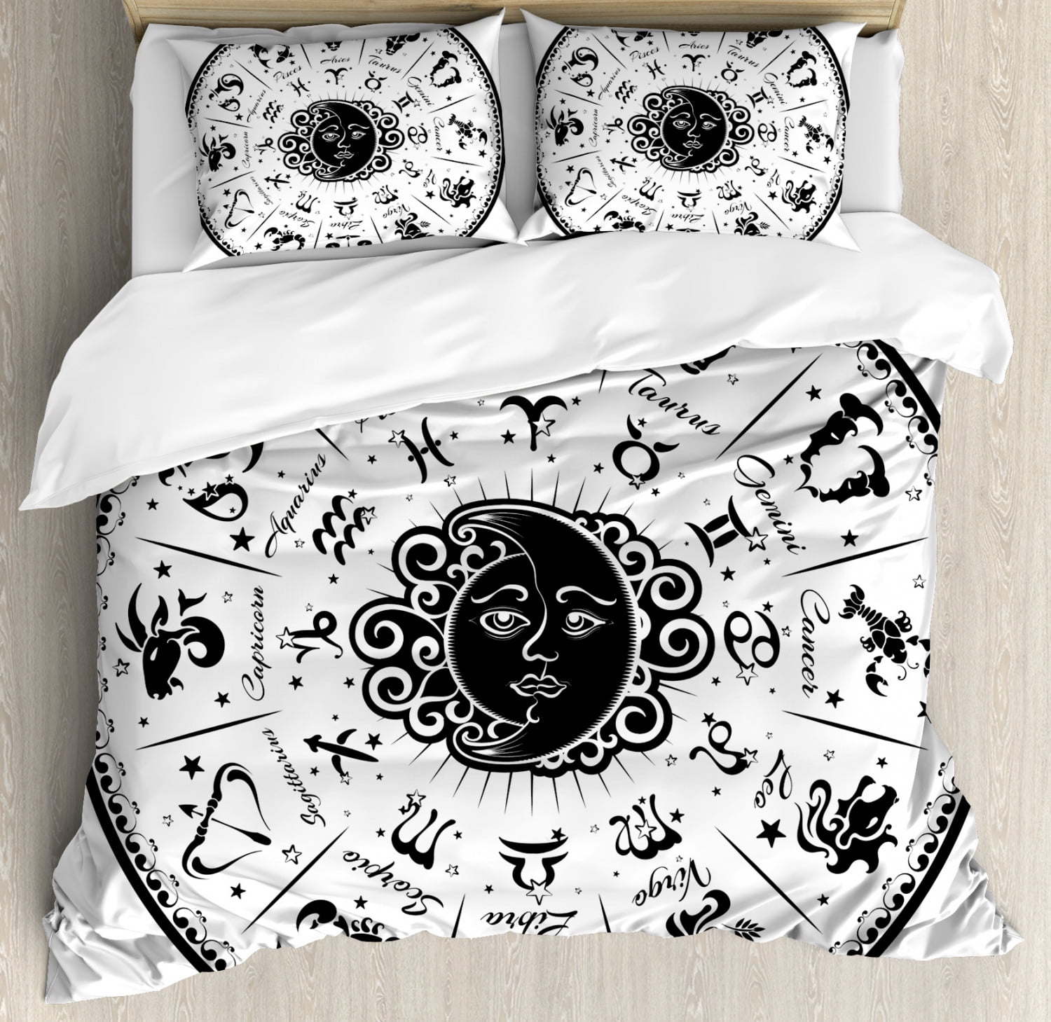 Zodiac Duvet Cover Set Queen Size, Minimalist Rounded Symbols Mystical ...
