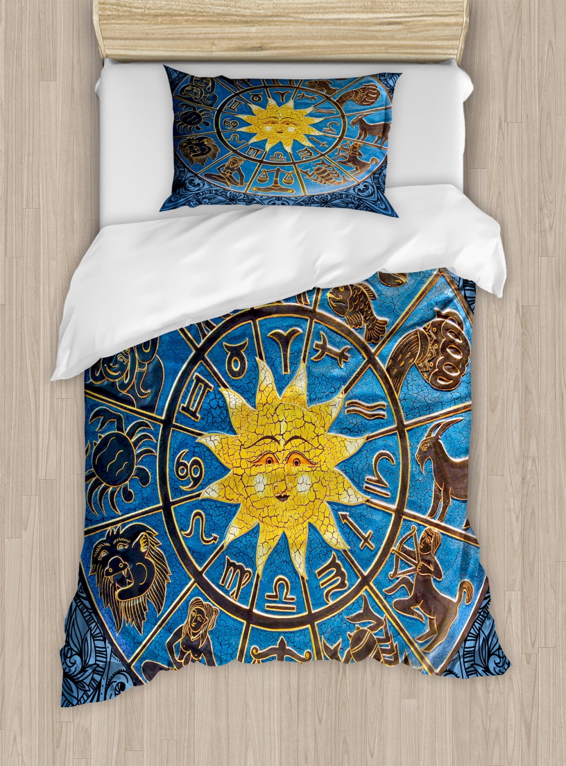 Zodiac Duvet Cover Set Twin Size, Chart of Signs with Various Animals ...