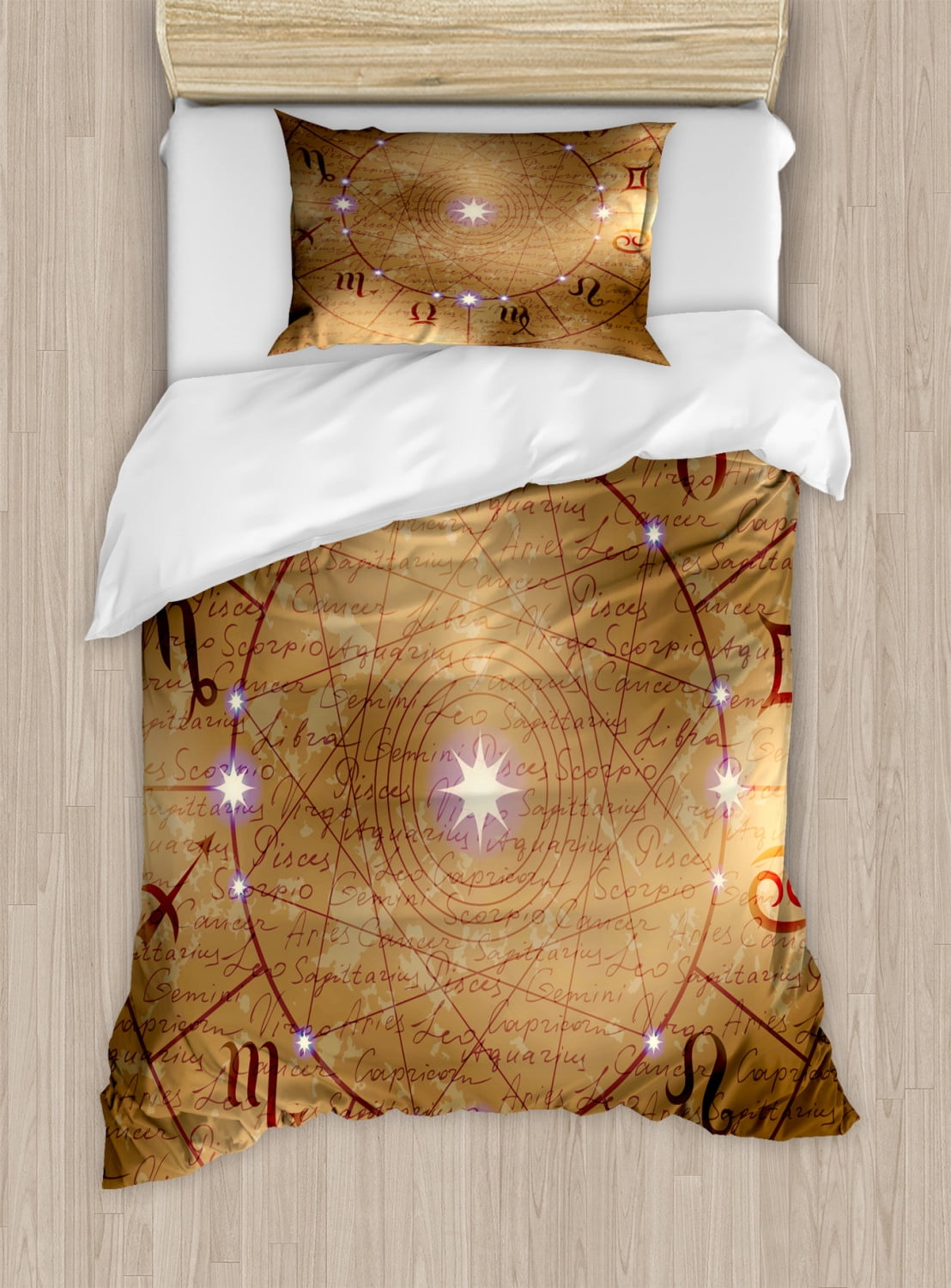 Zodiac Duvet Cover Set Twin Size, Circle of Zodiac Signs on Manuscript ...