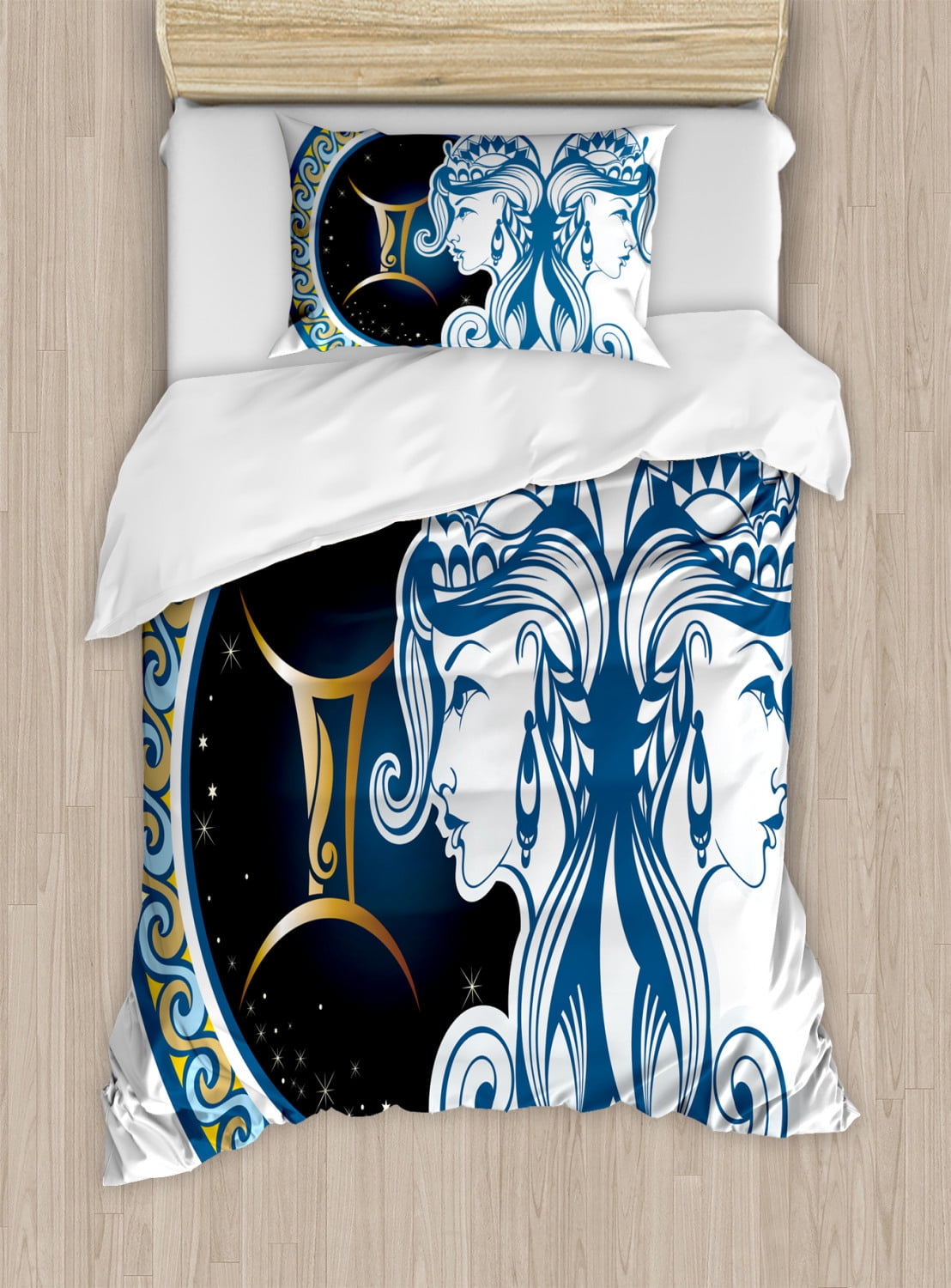 Zodiac Duvet Cover Set Twin Size, Gemini Icon Motif with Back to Back ...