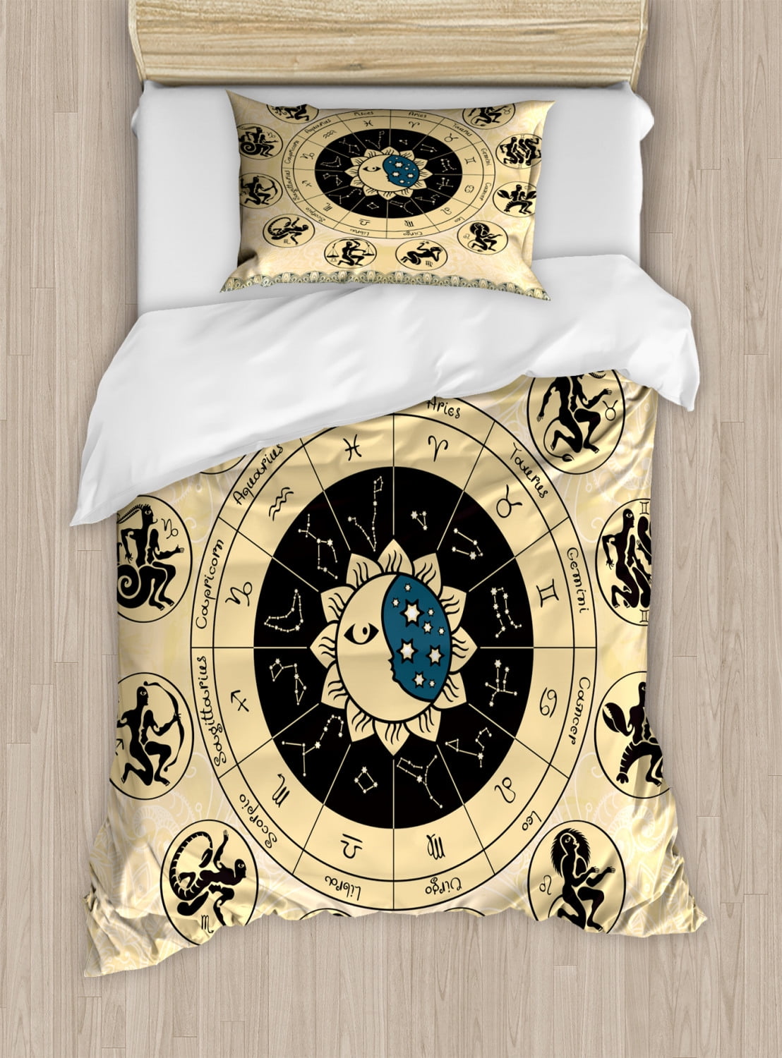 Zodiac Duvet Cover Set Twin Size, Hand Drawn Constellation Chart Theme ...