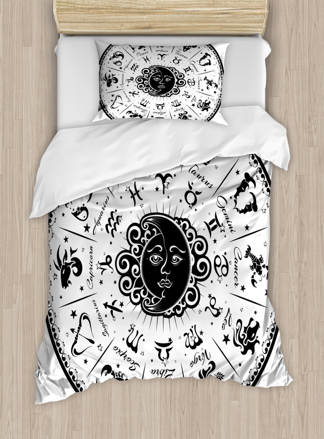 Zodiac Duvet Cover Set Twin Size, Minimalist Rounded Symbols Mystical ...