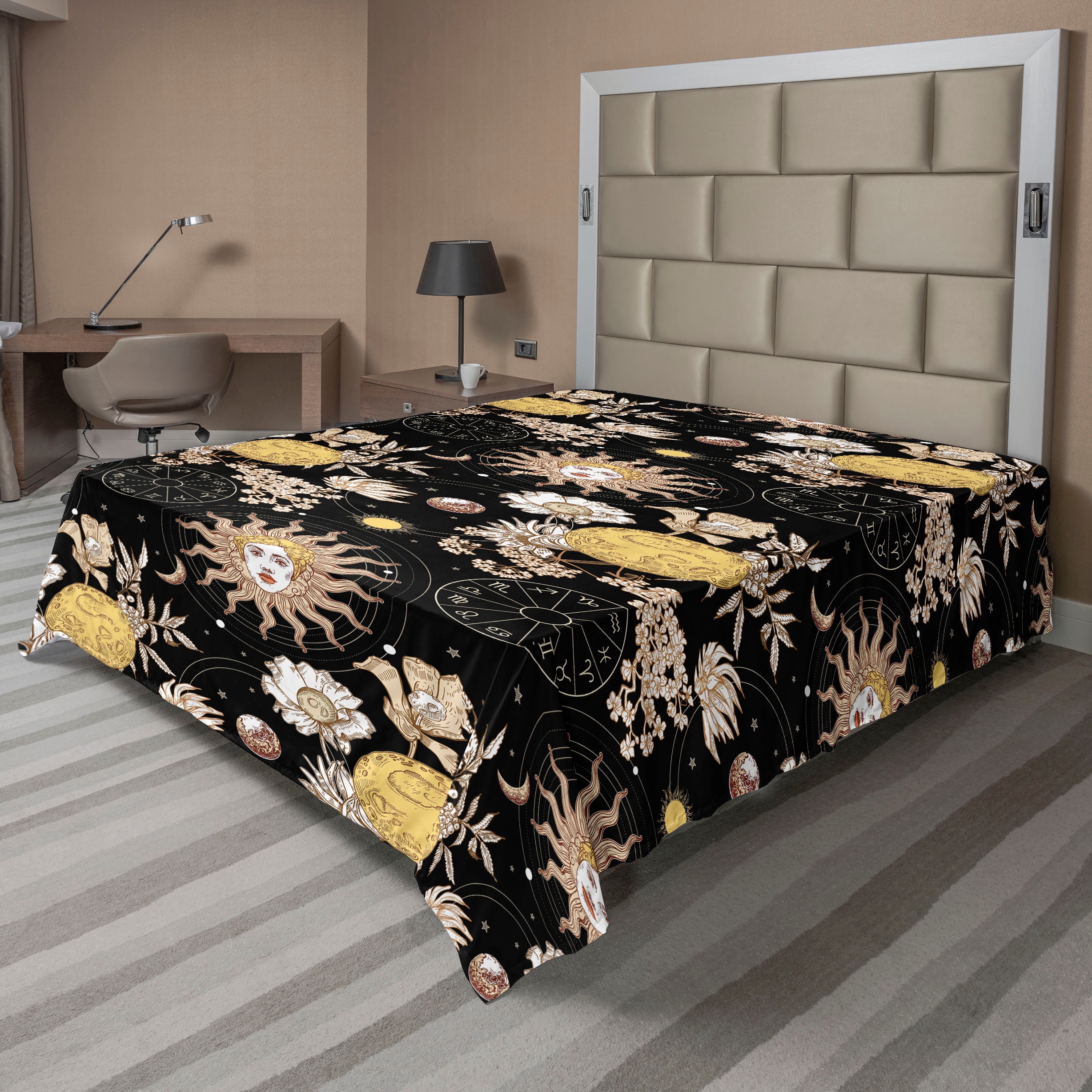 Ambesonne Zodiac Flat Bedding Sheet Soft Top Sheet, Retro Sun and Moon ...