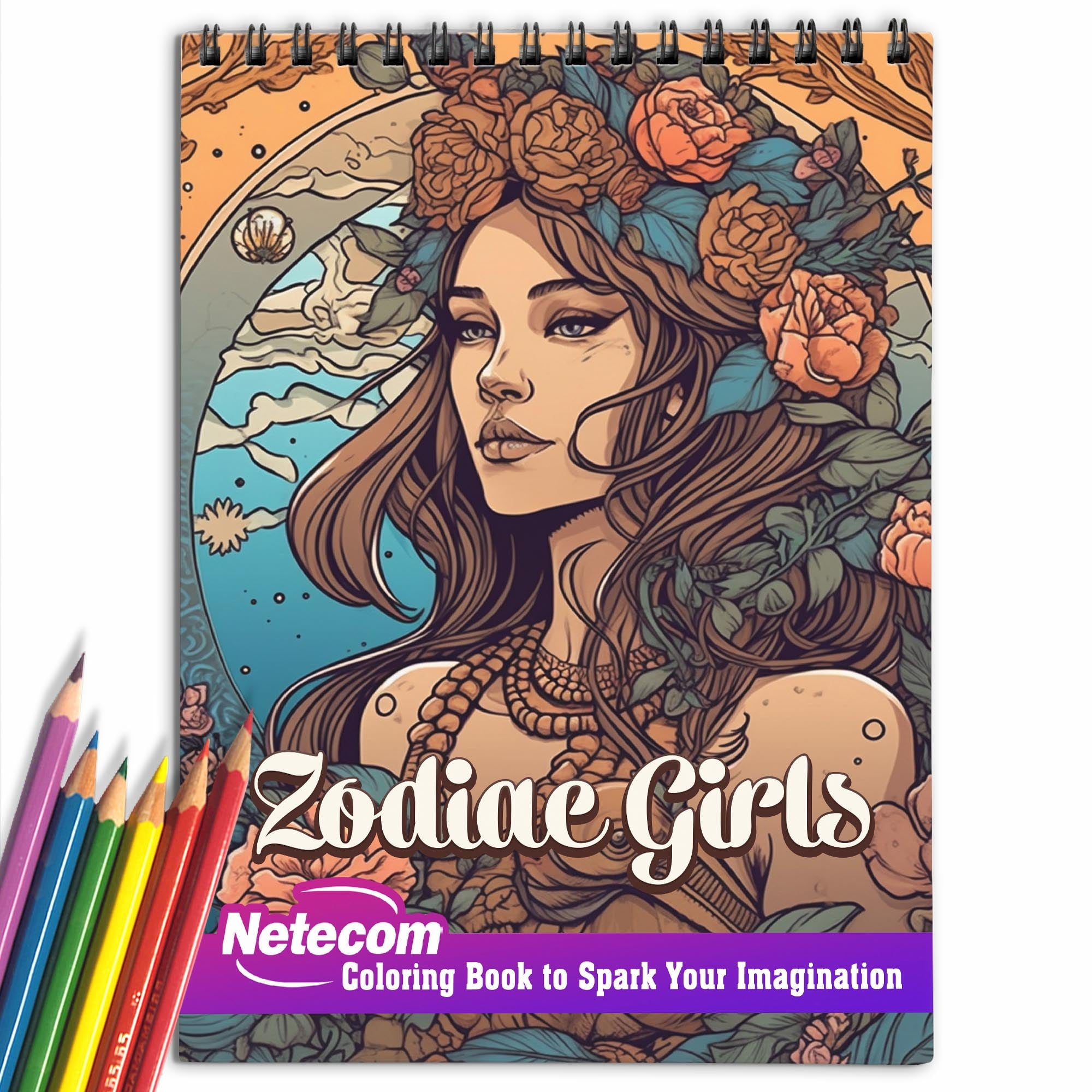 Zodiac Girls Spiral Bound Coloring Book, Embark on a Coloring Adventure with 30 Zodiac Girls ...