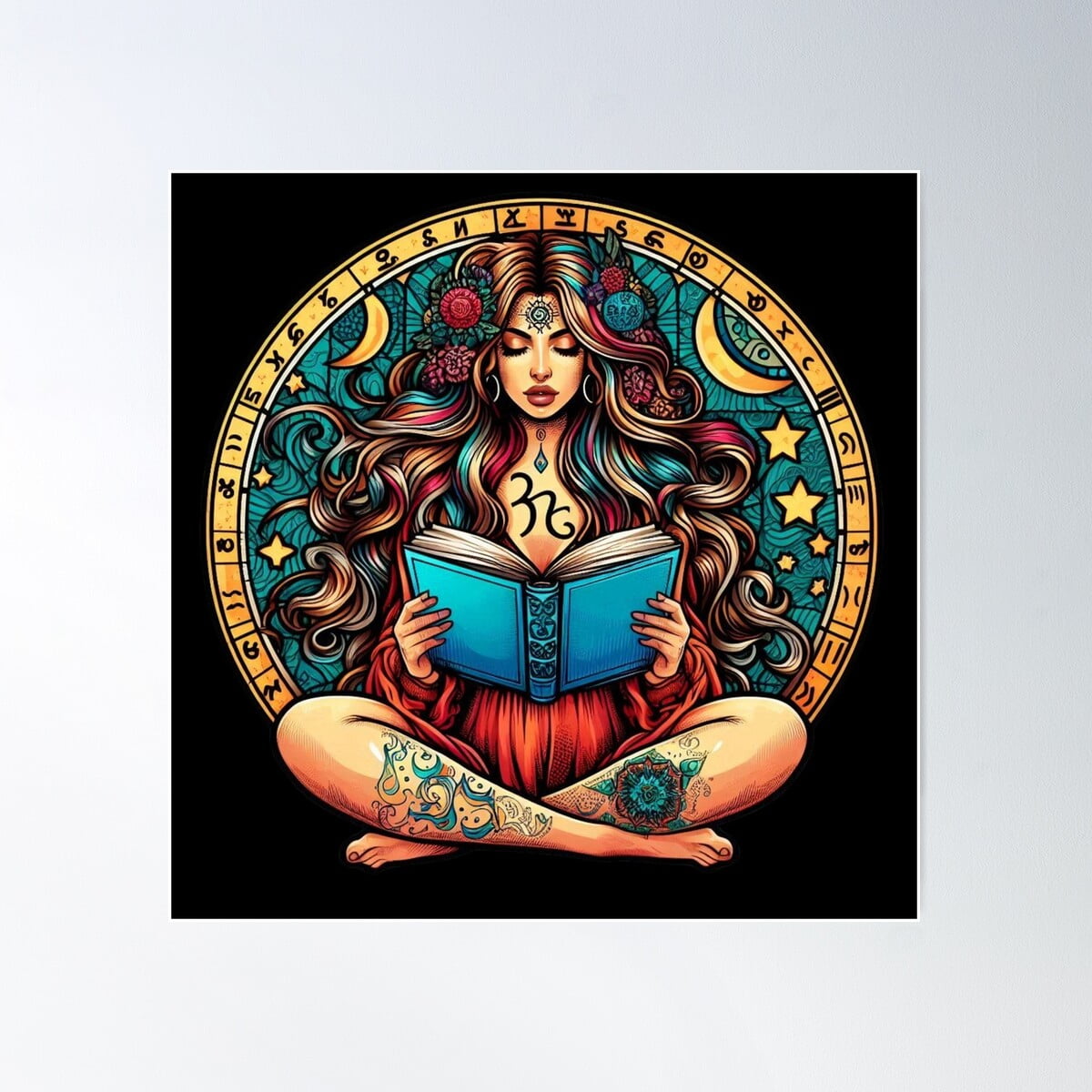 Zodiac Goddess Reading Mystical Book Poster Wall Art, Modern Wall Decor ...